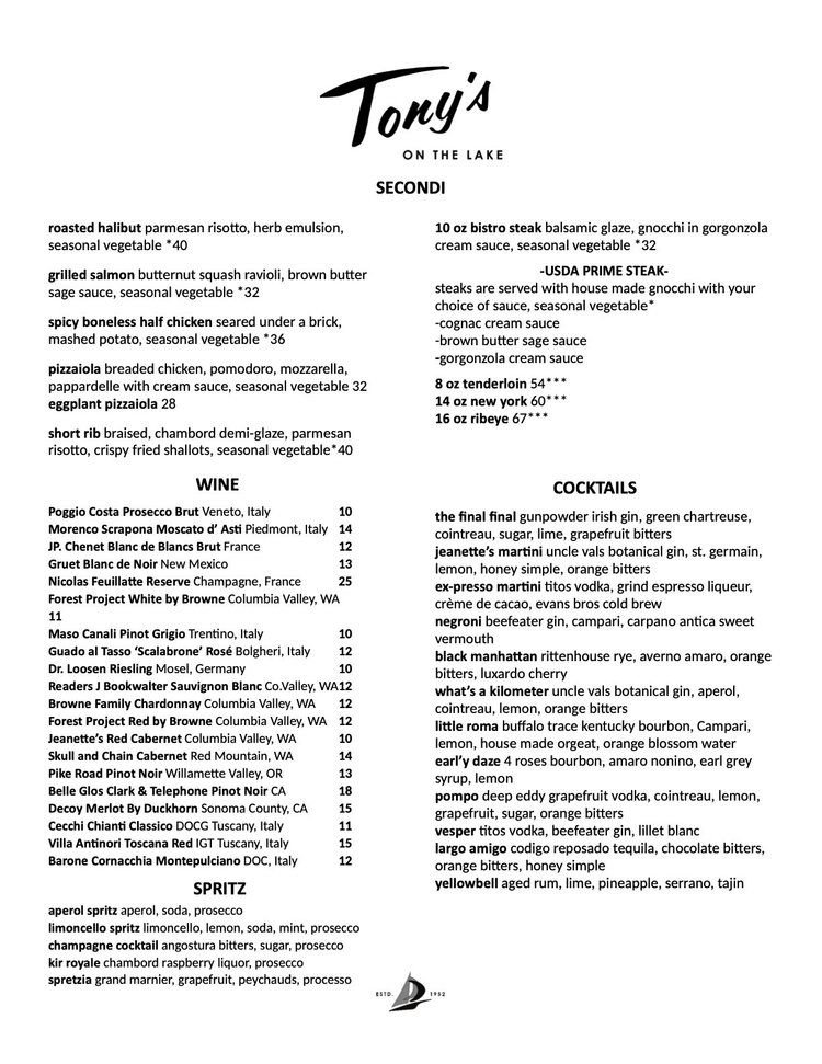 Menu — Tony's Italian Inspired Cuisine