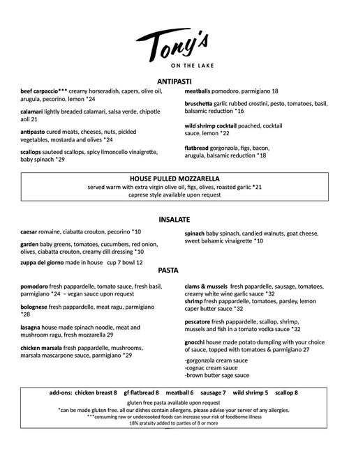 Menu — Tony's Italian Inspired Cuisine