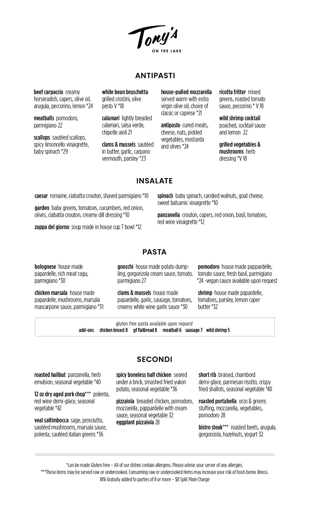 Menu — Tony's Italian Inspired Cuisine
