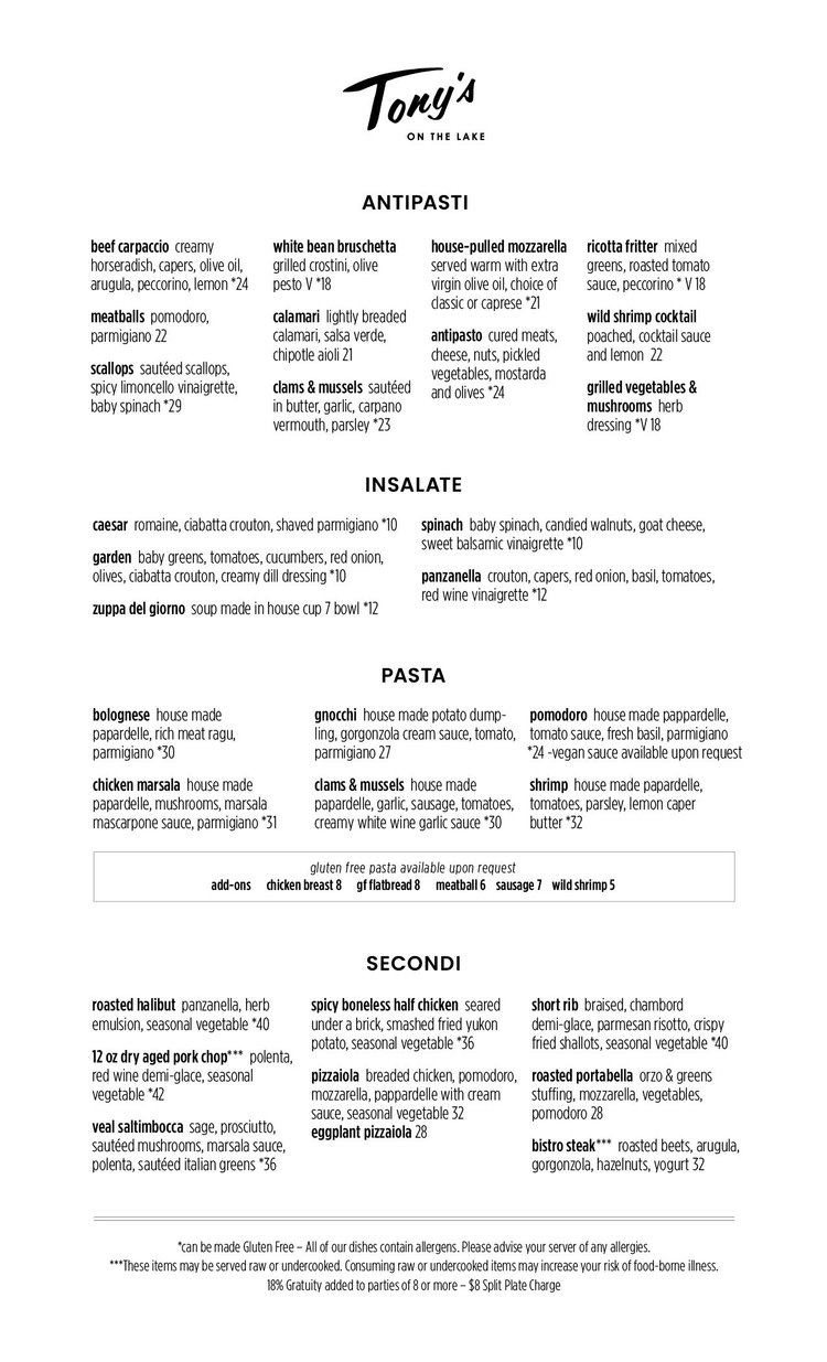 Menu — Tony's Italian Inspired Cuisine