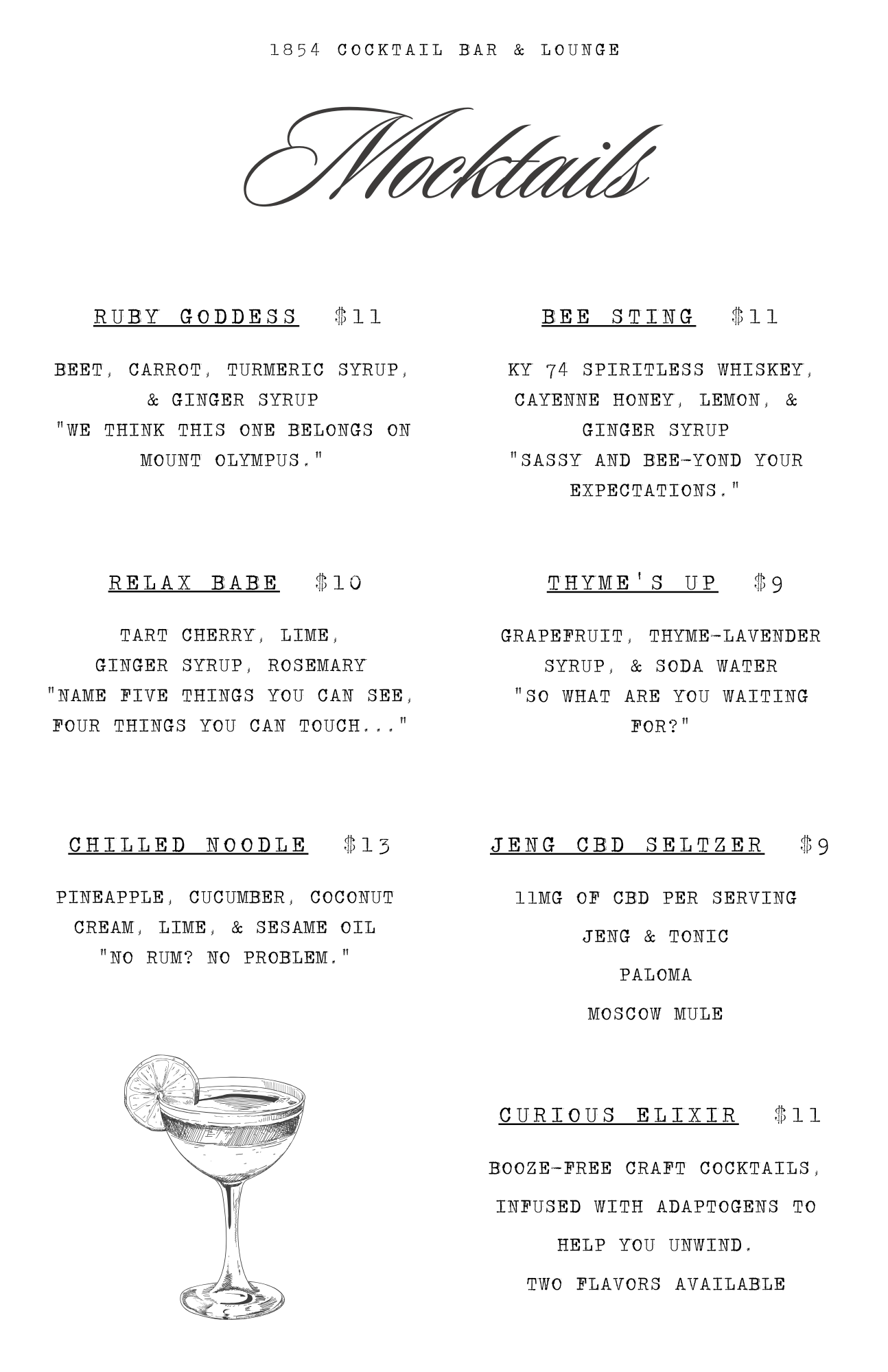 Menus — 1854 Cocktail Bar & Lounge