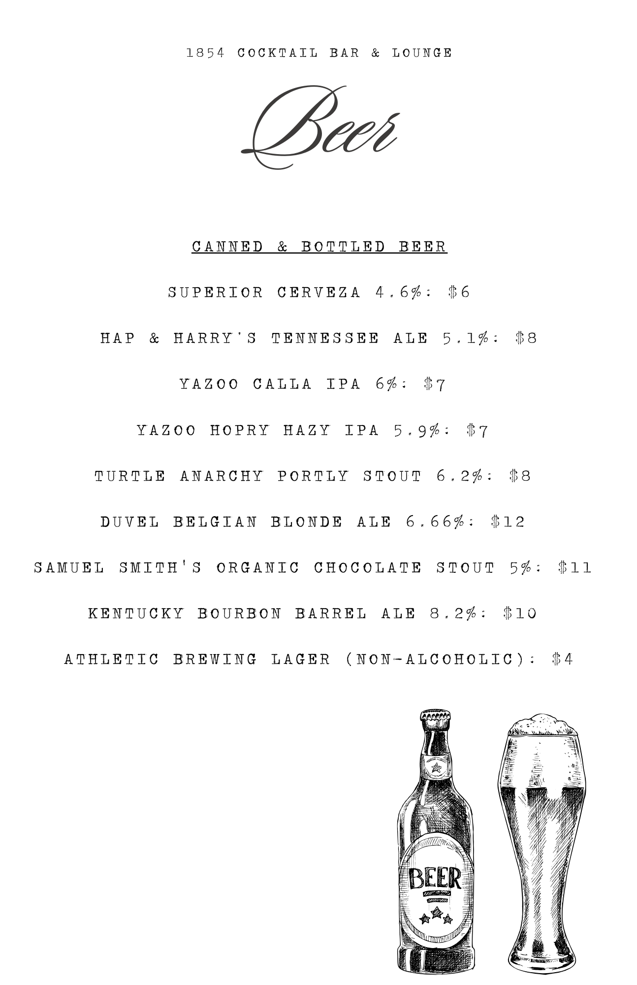 Menus — 1854 Cocktail Bar & Lounge