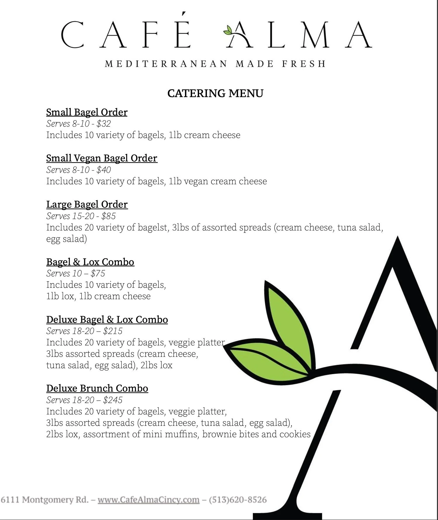 To-Go Platters Menu — Café Alma Cincy