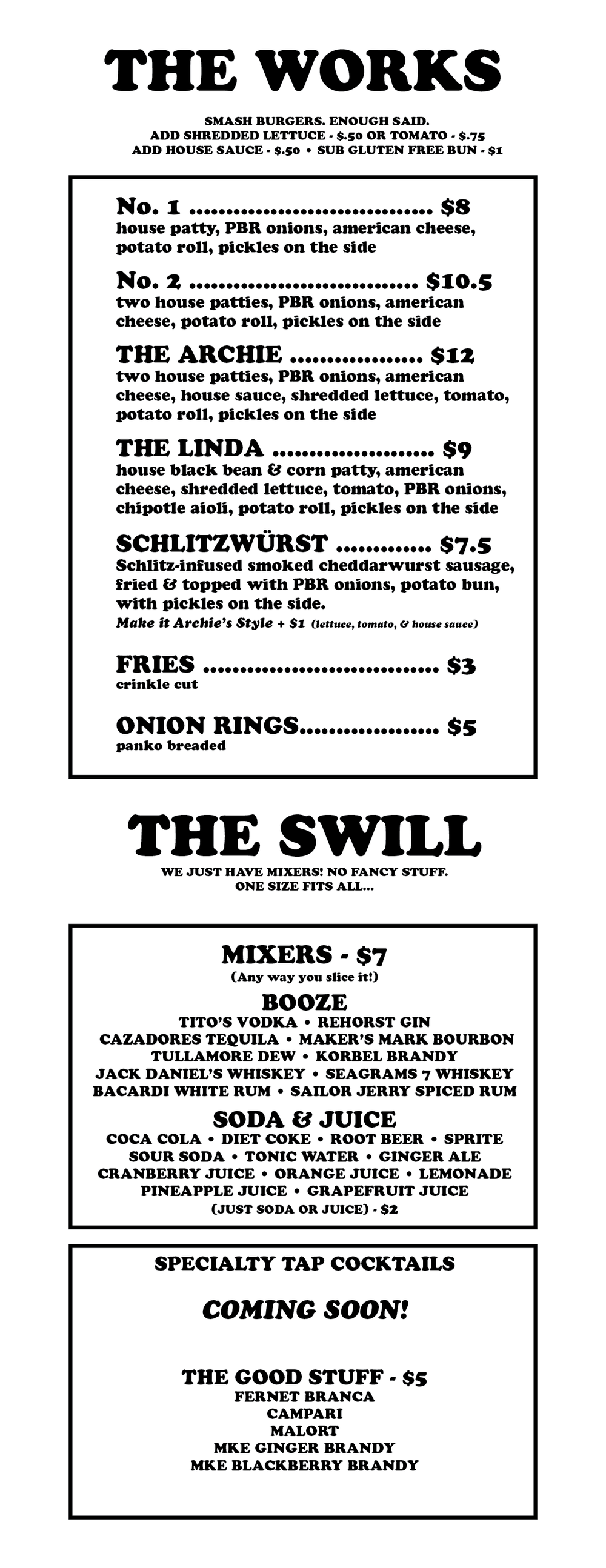 Drink Menus — Archie's Flat Top