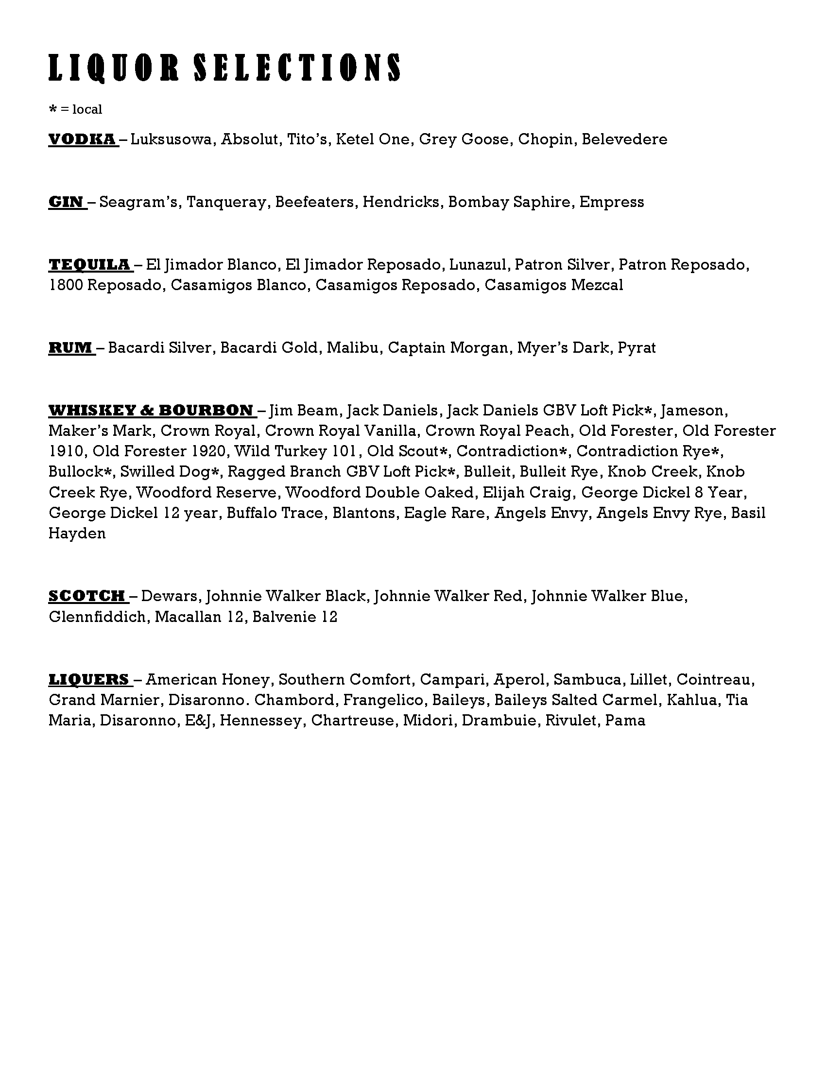 Liquor Selection — Livery Tavern