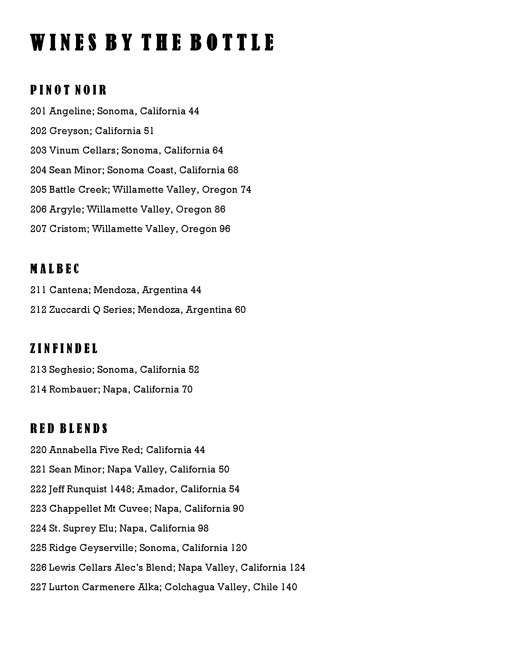 Wines by the Bottle — Livery Tavern