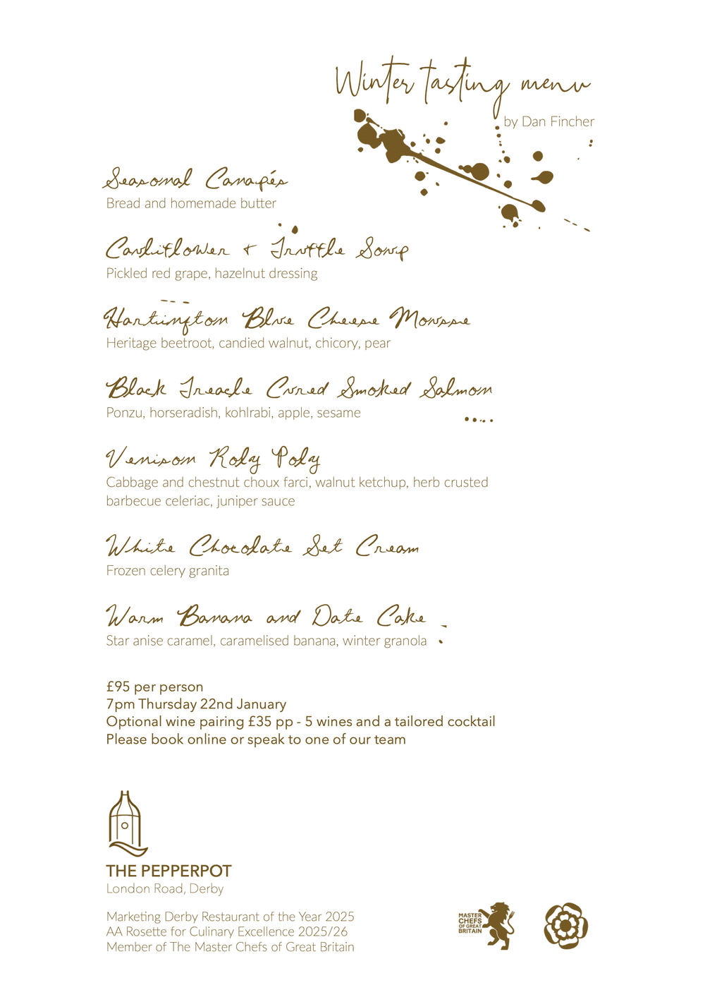 Menu — The Pepperpot Restaurant & Bar, Derby | AA Rosette Award Winning