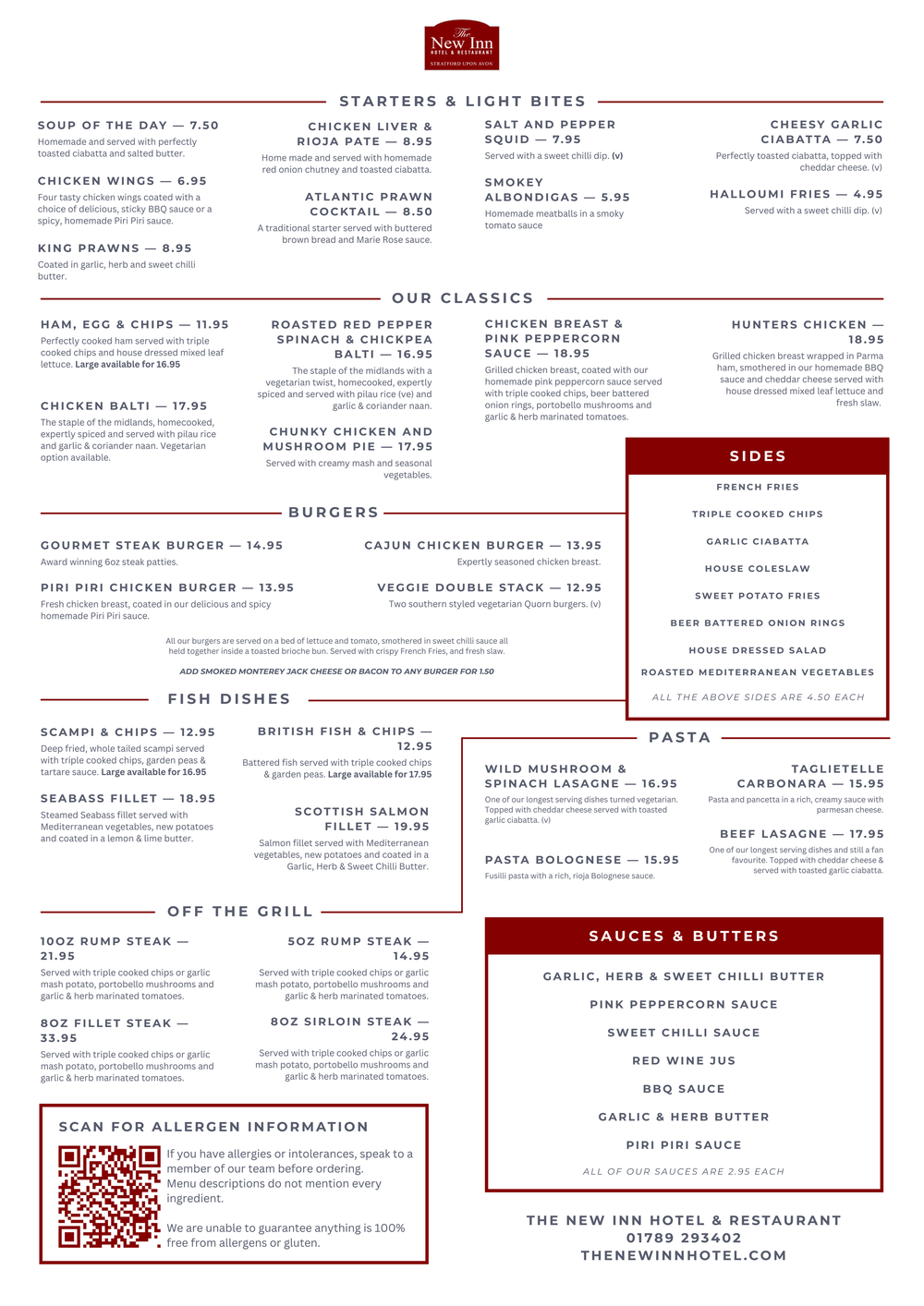 Main Menu — The New Inn Hotel & Restaurant