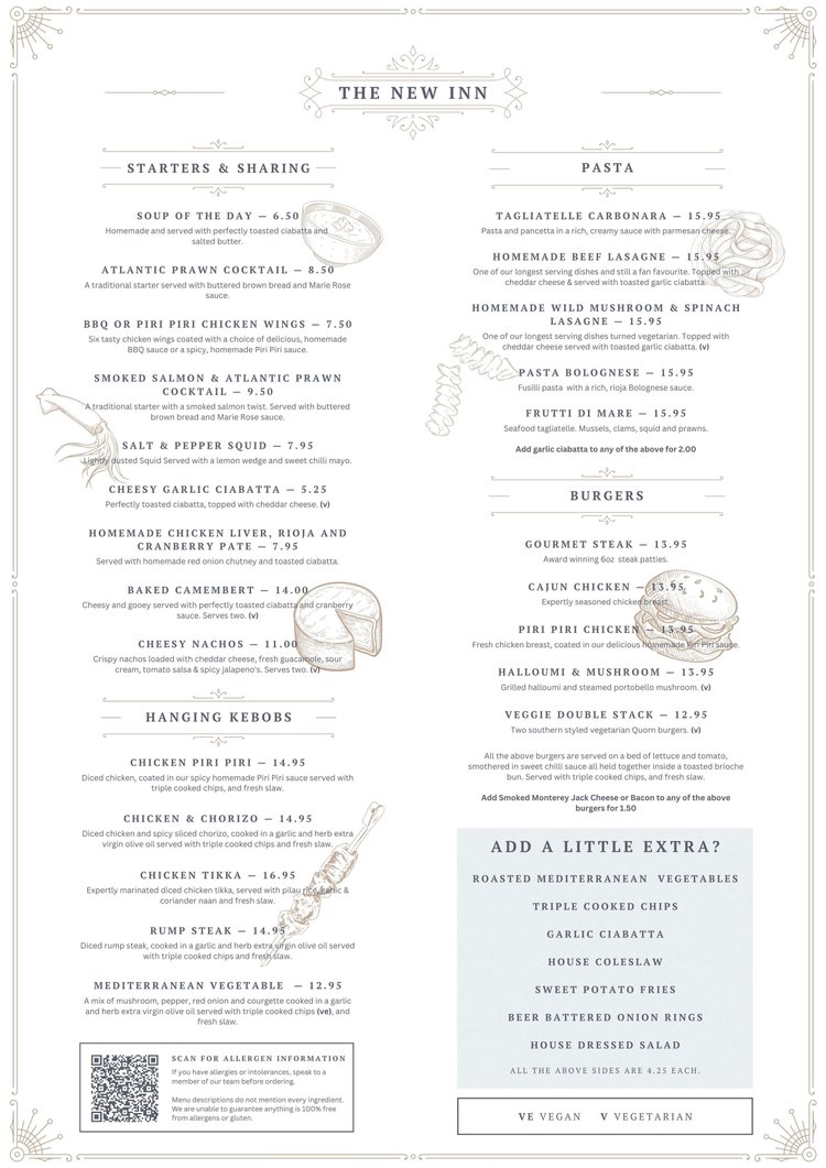 Main Menu — The New Inn Hotel & Restaurant