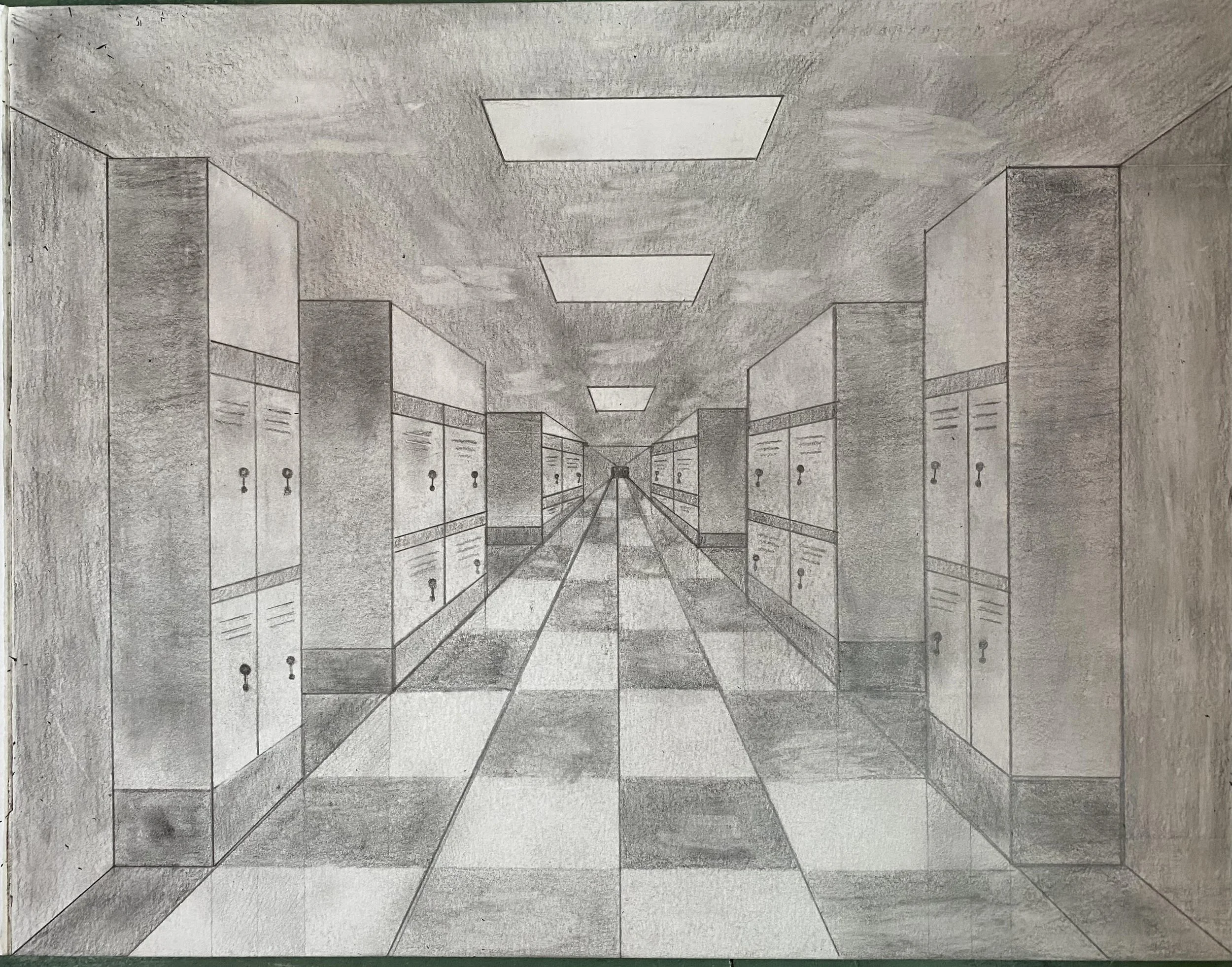 High School Hallway Drawing