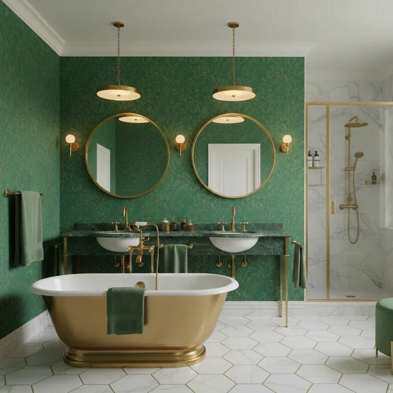 15 Green and Gold Bathroom Ideas for a Luxe Refresh
