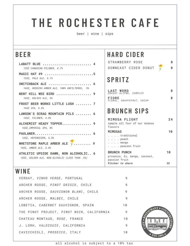 Our Menus — Rochester Cafe & Country Store