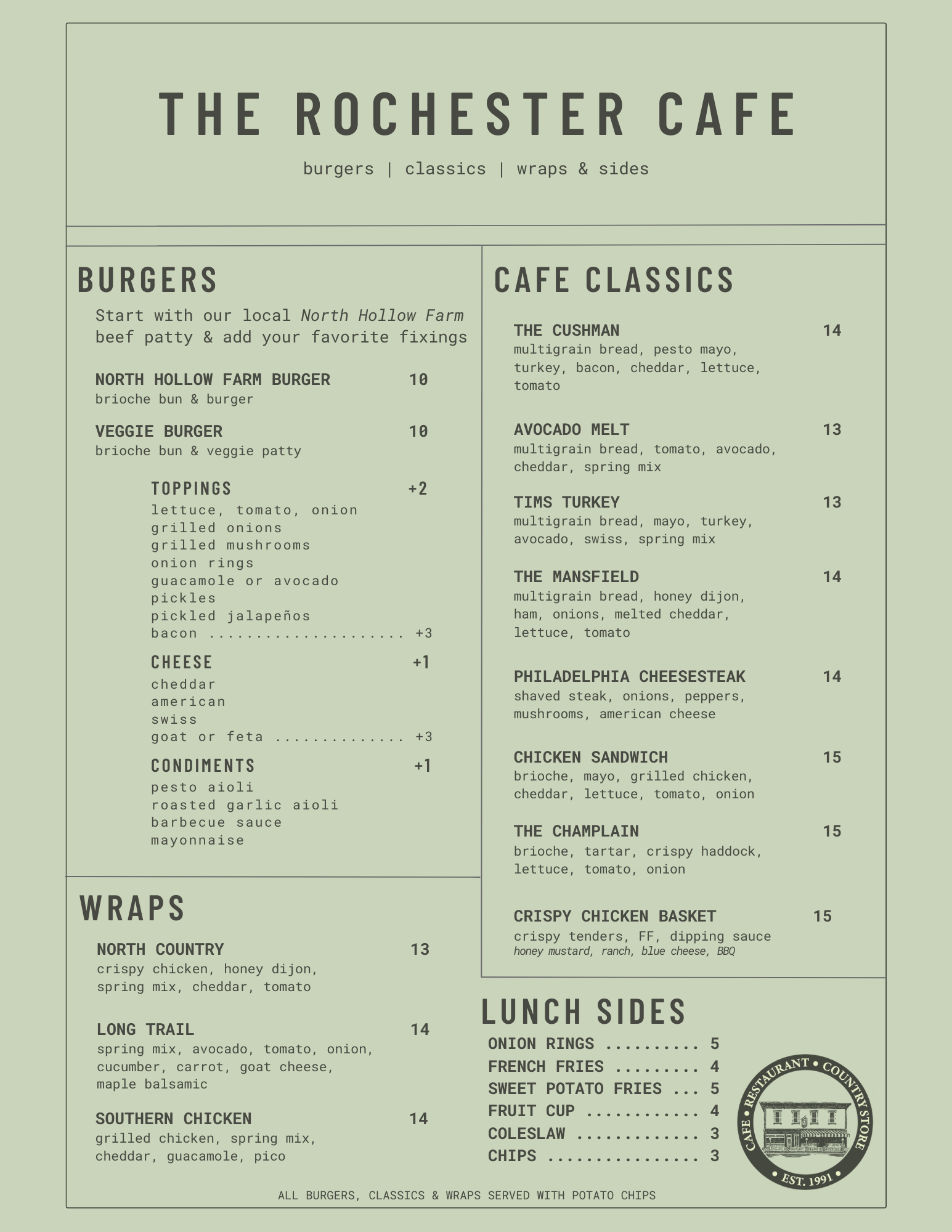 Our Menus — Rochester Cafe & Country Store