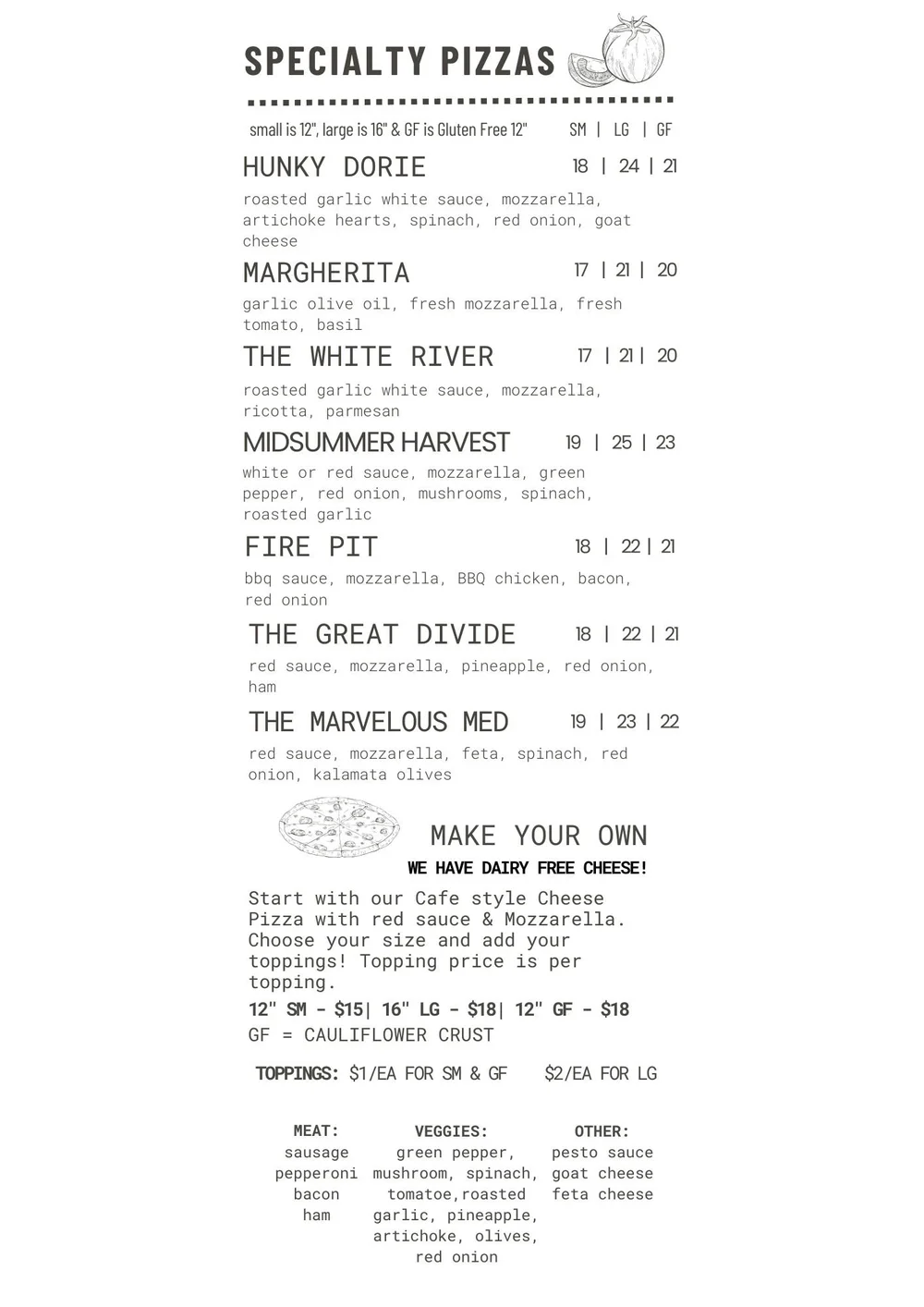 Our Menus — Rochester Cafe & Country Store