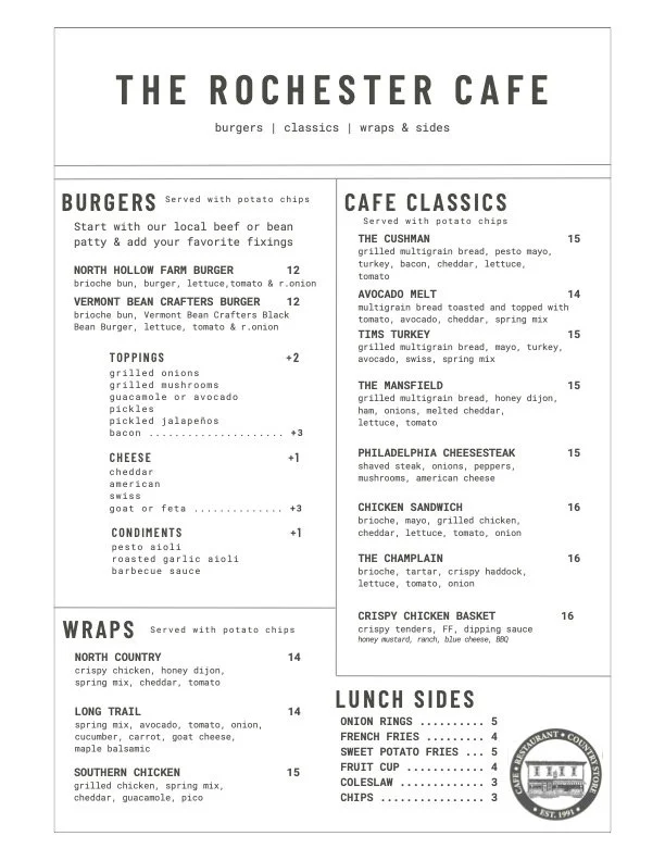 Our Menus — Rochester Cafe & Country Store
