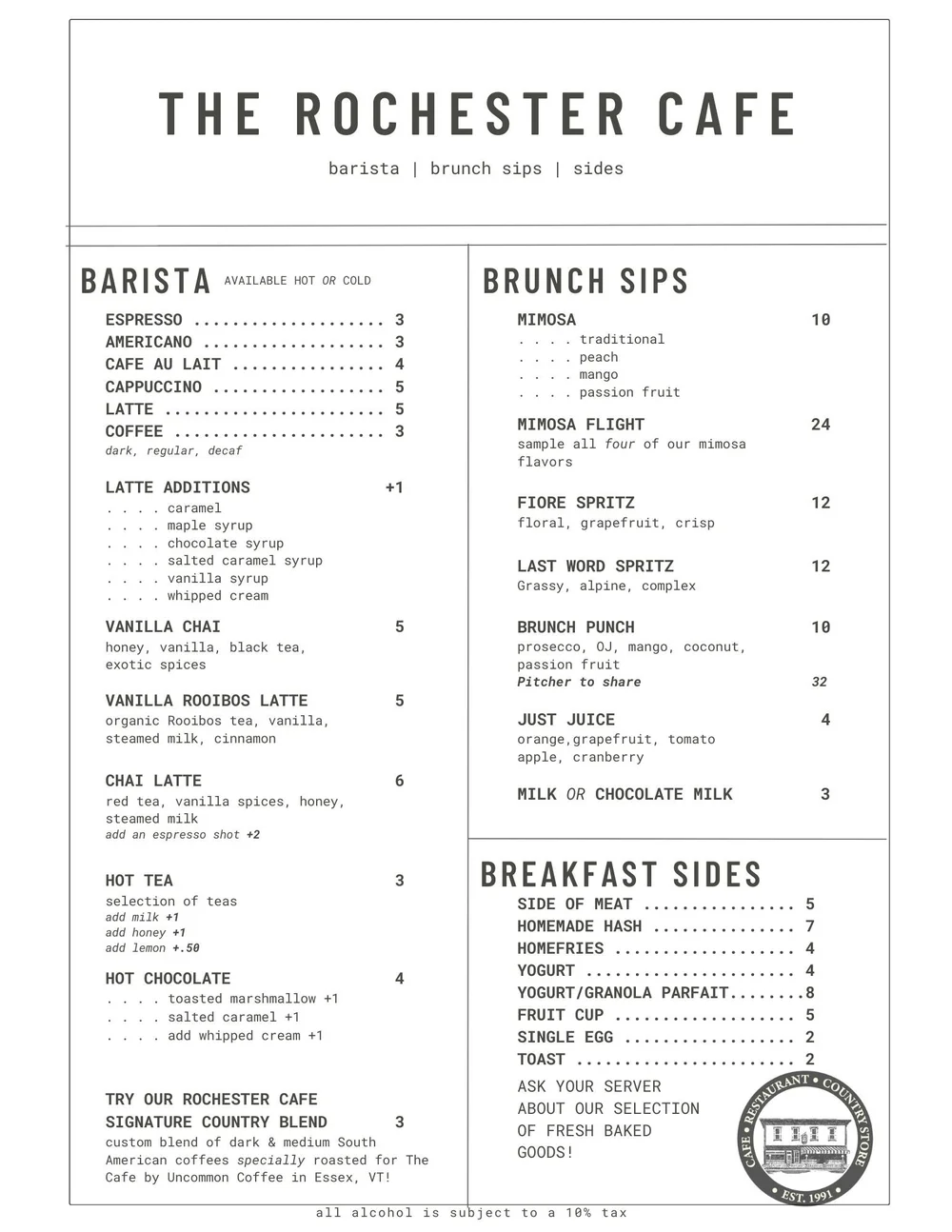 Our Menus — Rochester Cafe & Country Store