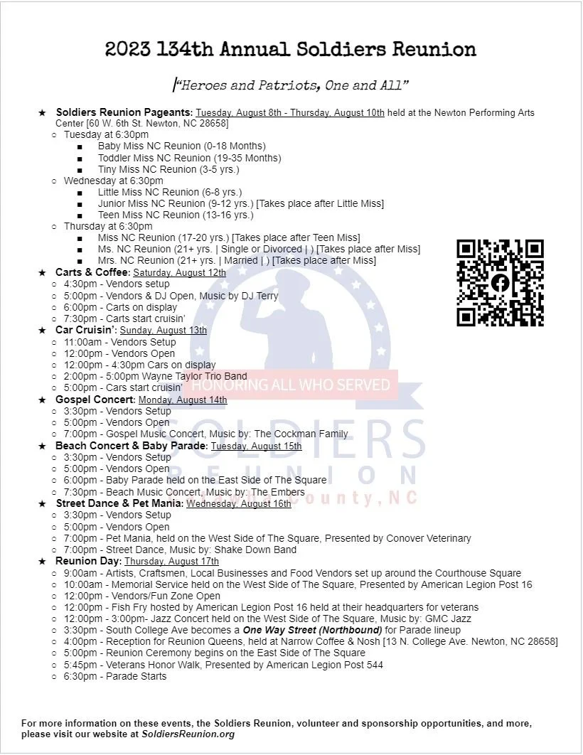 Events Schedule — Soldiers Reunion