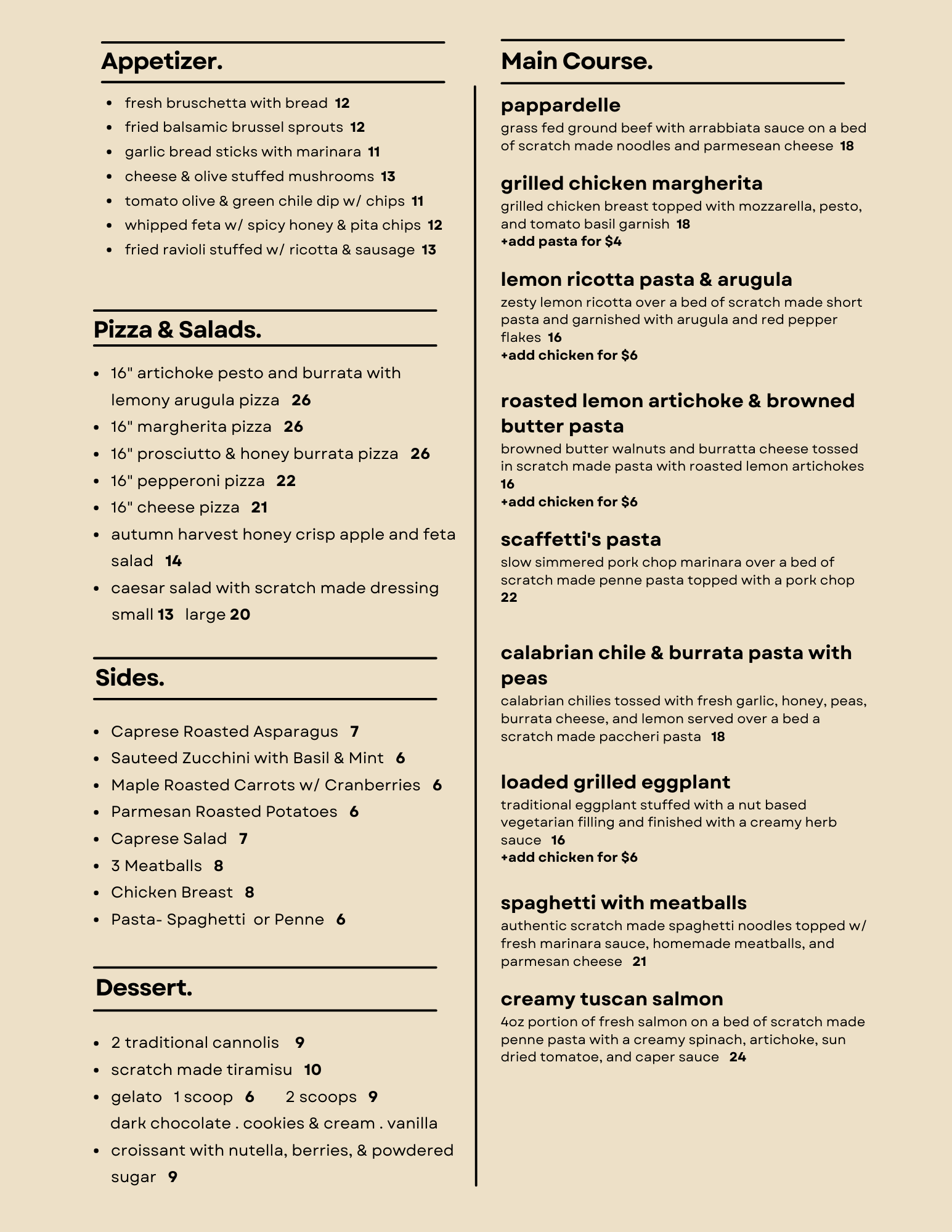 Dinner Menu — Cafe Stella