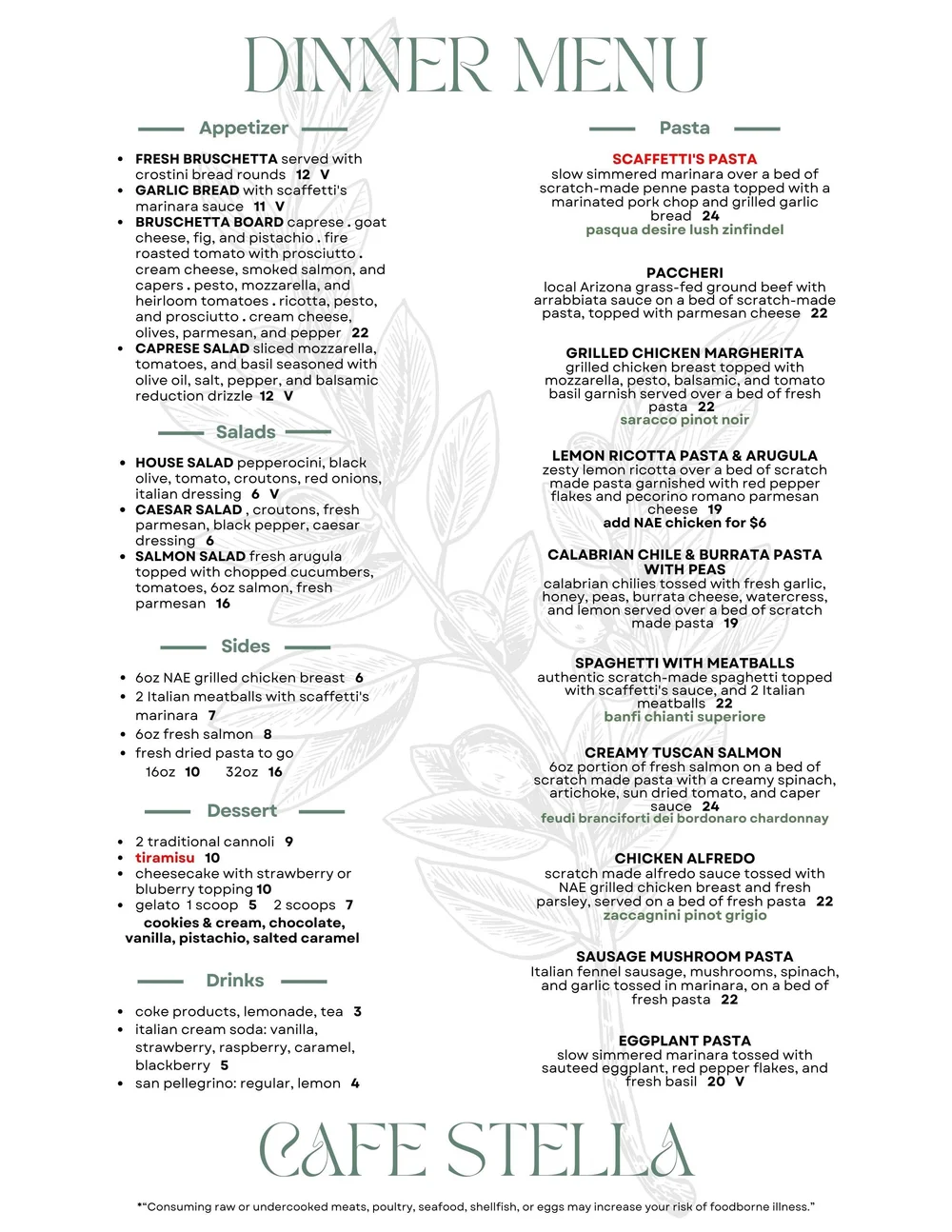 Dinner Menu — Cafe Stella