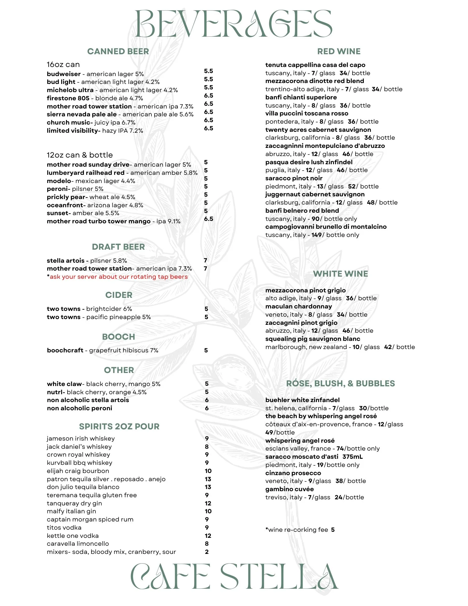 Dinner Menu — Cafe Stella