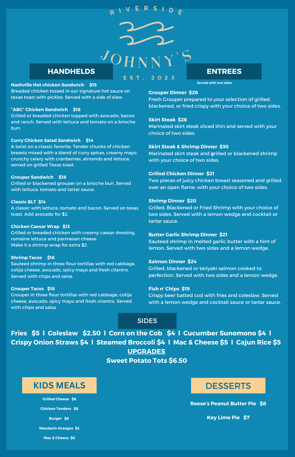 Menu — Riverside Johnny's