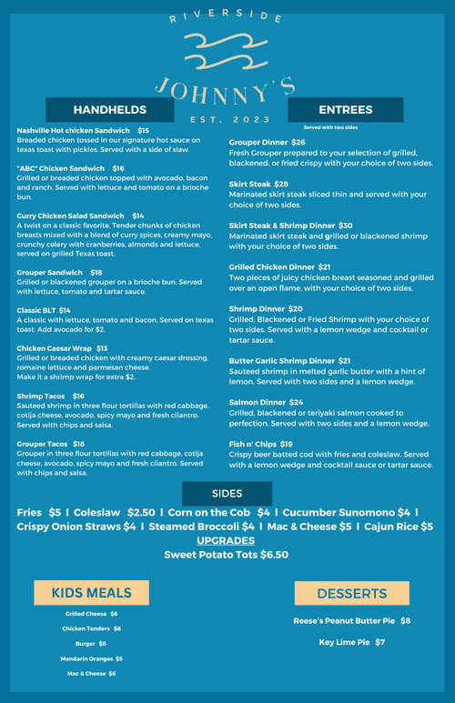 Menu — Riverside Johnny's