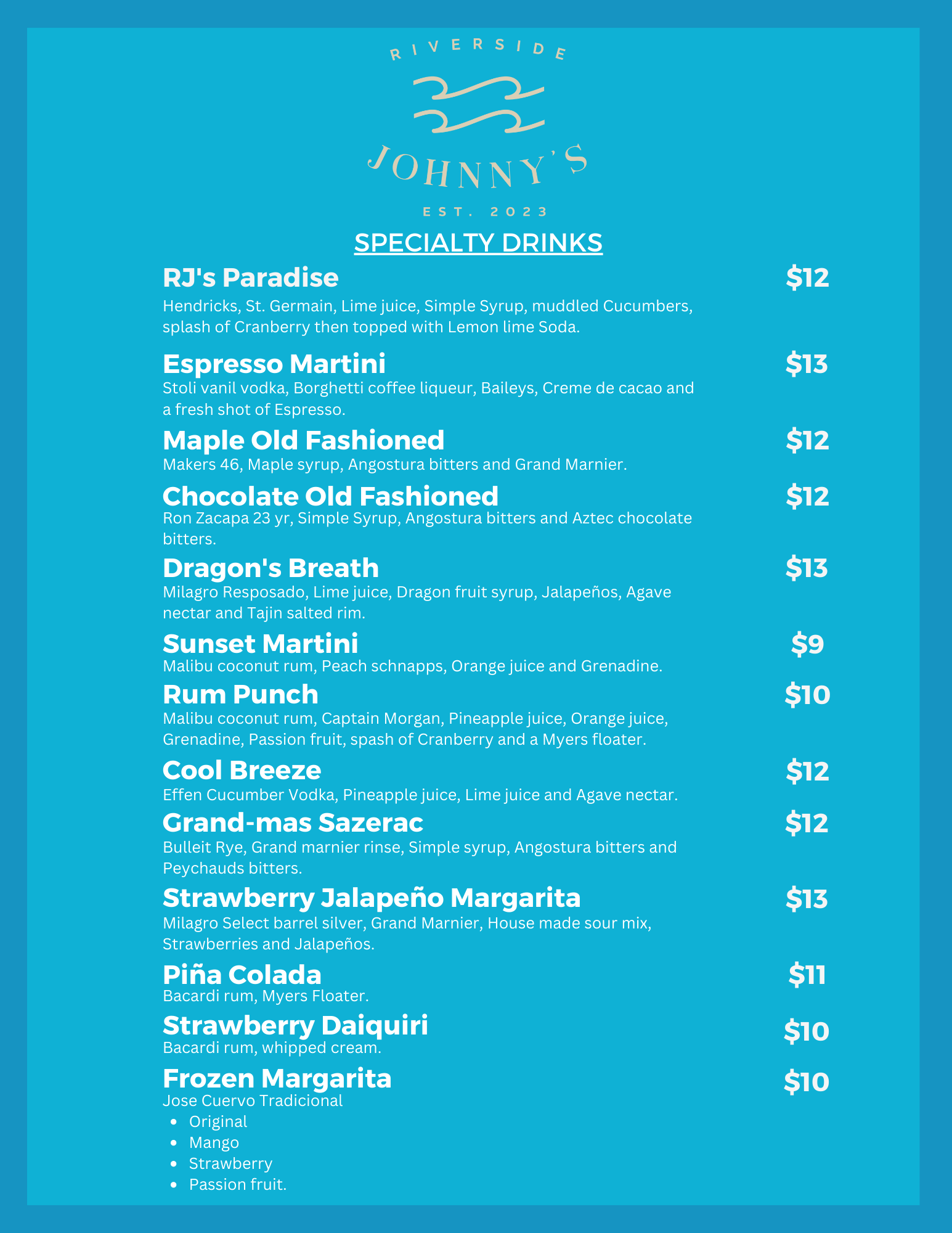 Menu — Riverside Johnny's