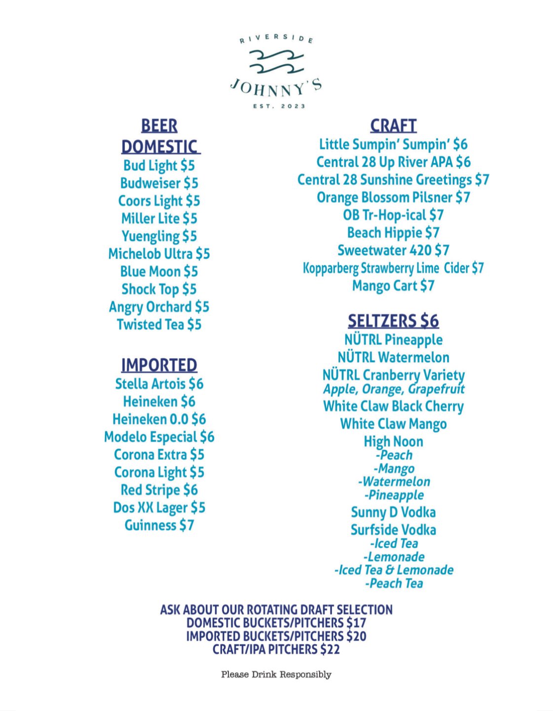 Menu — Riverside Johnny's
