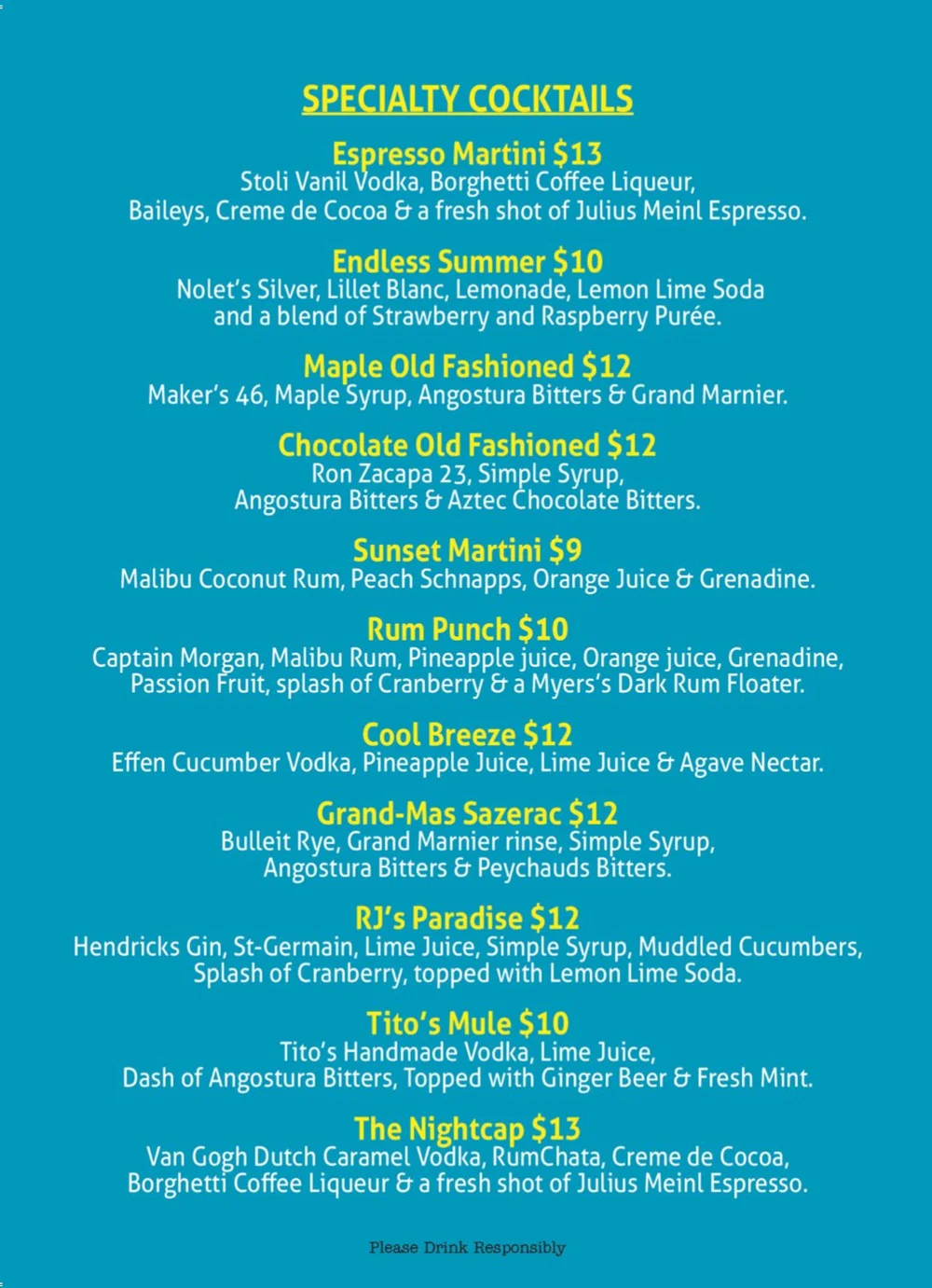 Menu — Riverside Johnny's