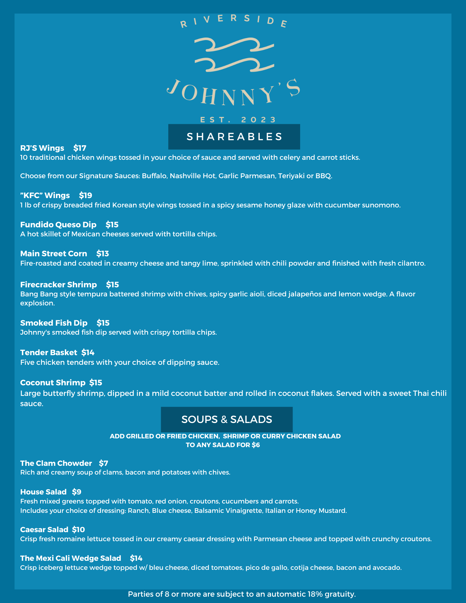 Menu — Riverside Johnny's