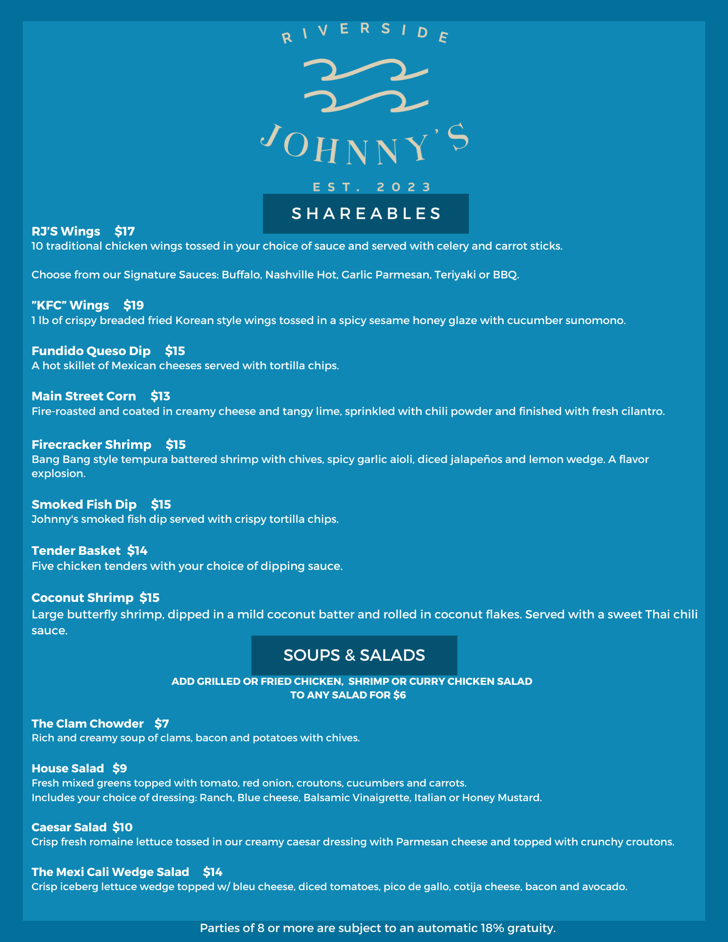 Menu — Riverside Johnny's
