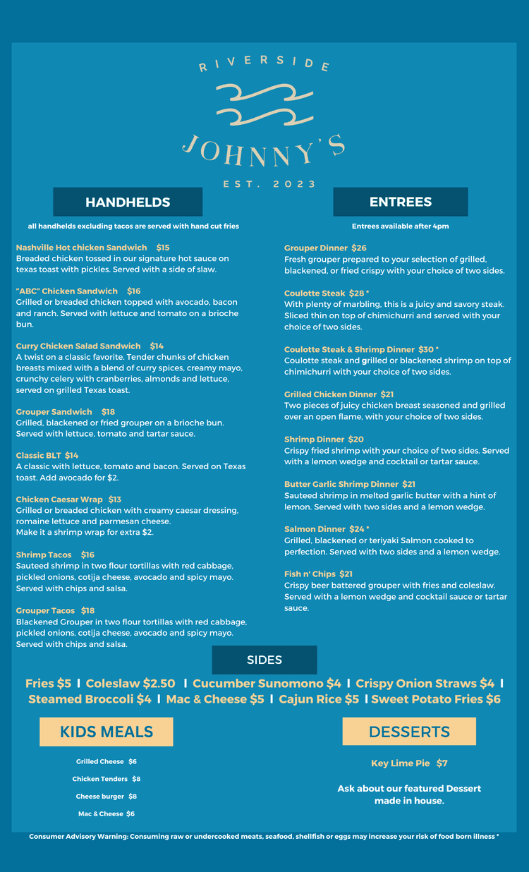 Menu — Riverside Johnny's