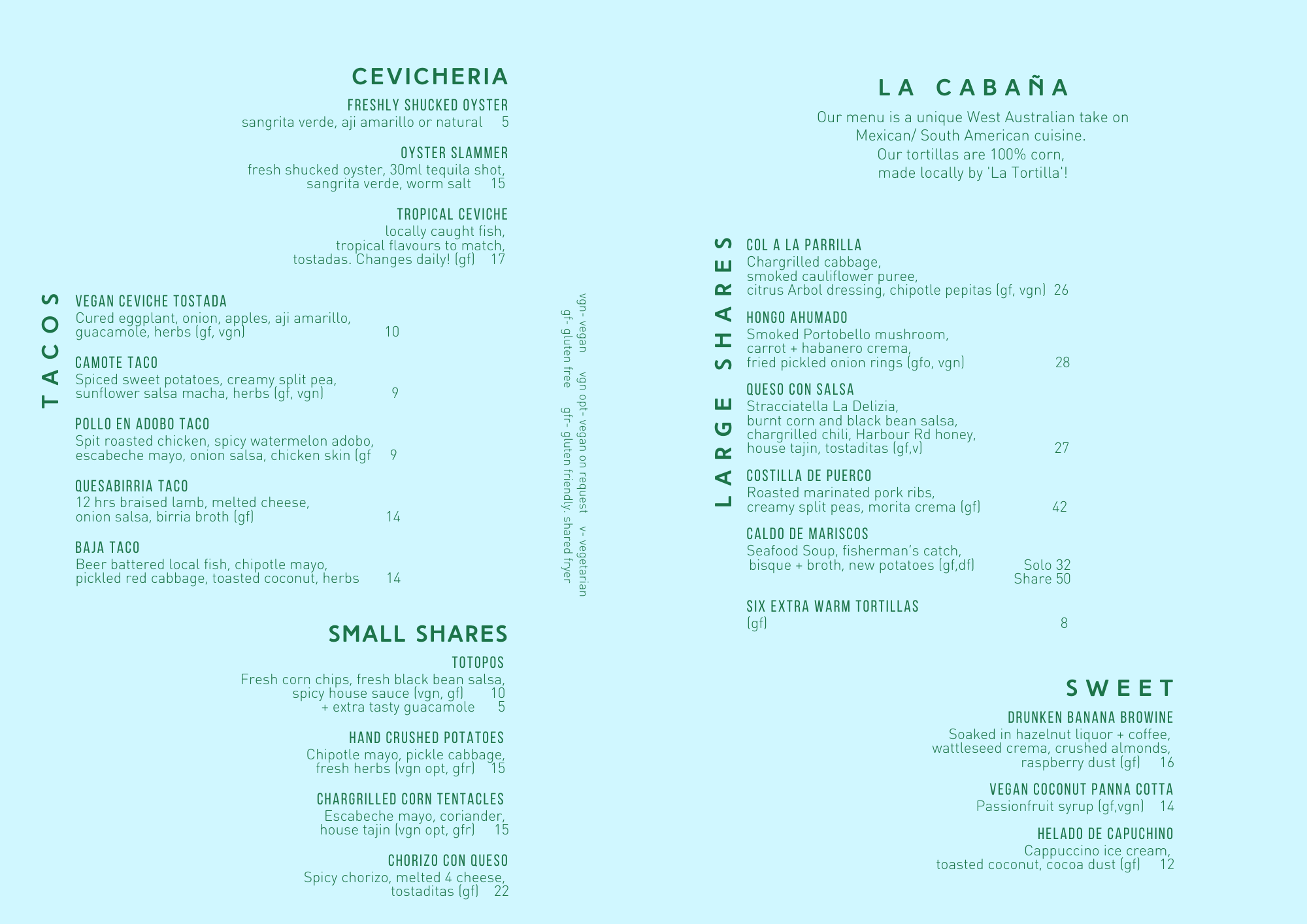 MENU — La Cabana