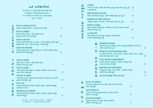 MENU — La Cabana