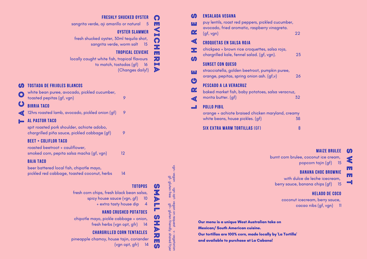 MENU — La Cabana