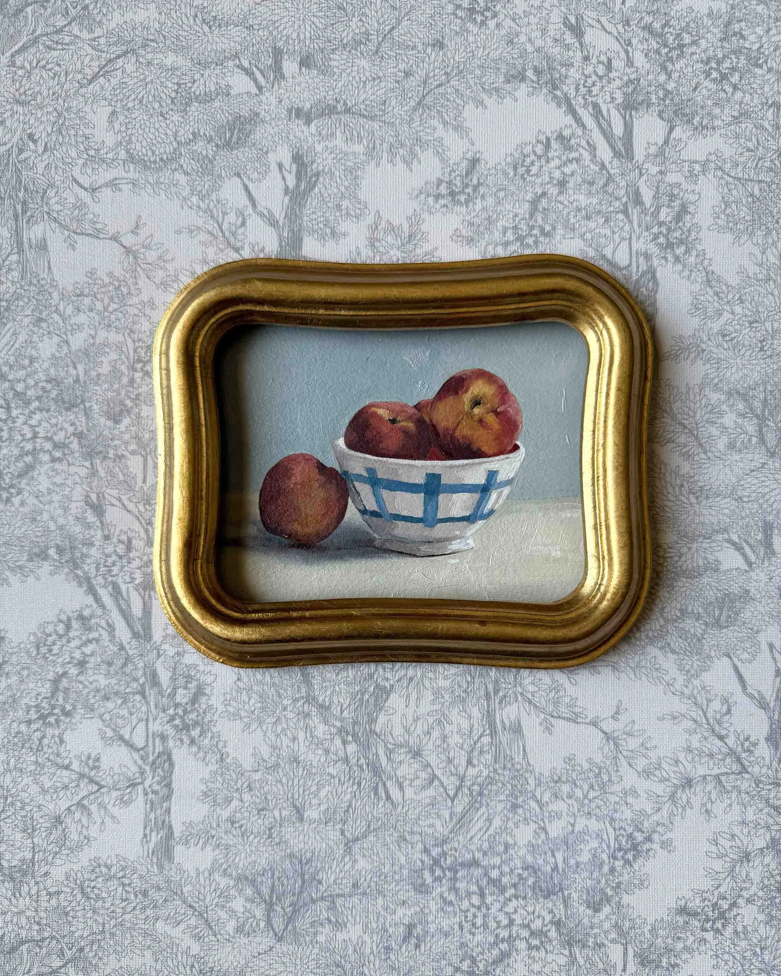 "Peaches i" original still life painting — Jennifer Bezaire Art