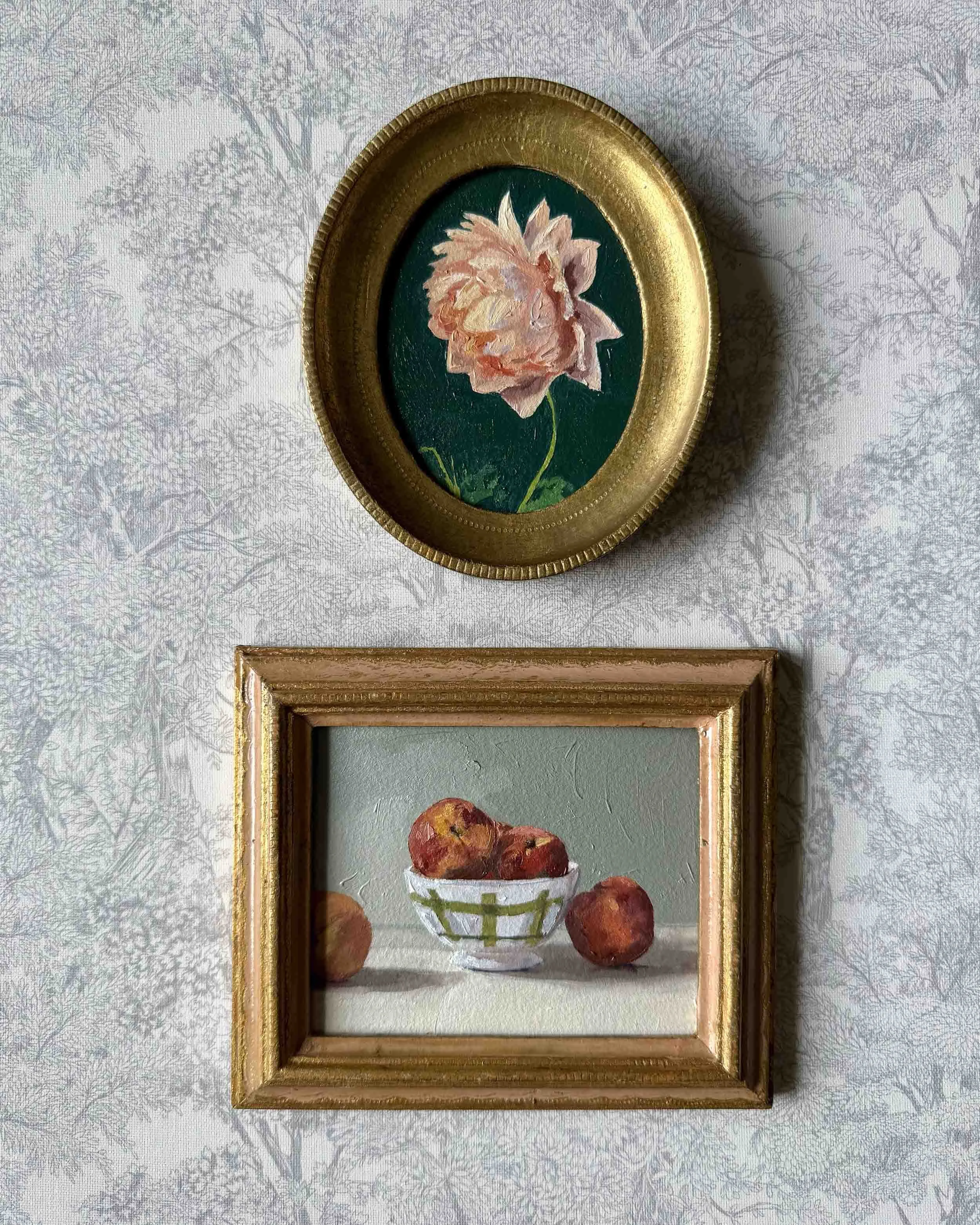 "Peaches Trio" original still life painting — Jennifer Bezaire Art