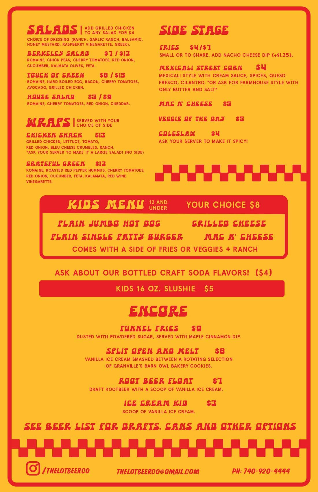 MENU — The Lot Beer Co.