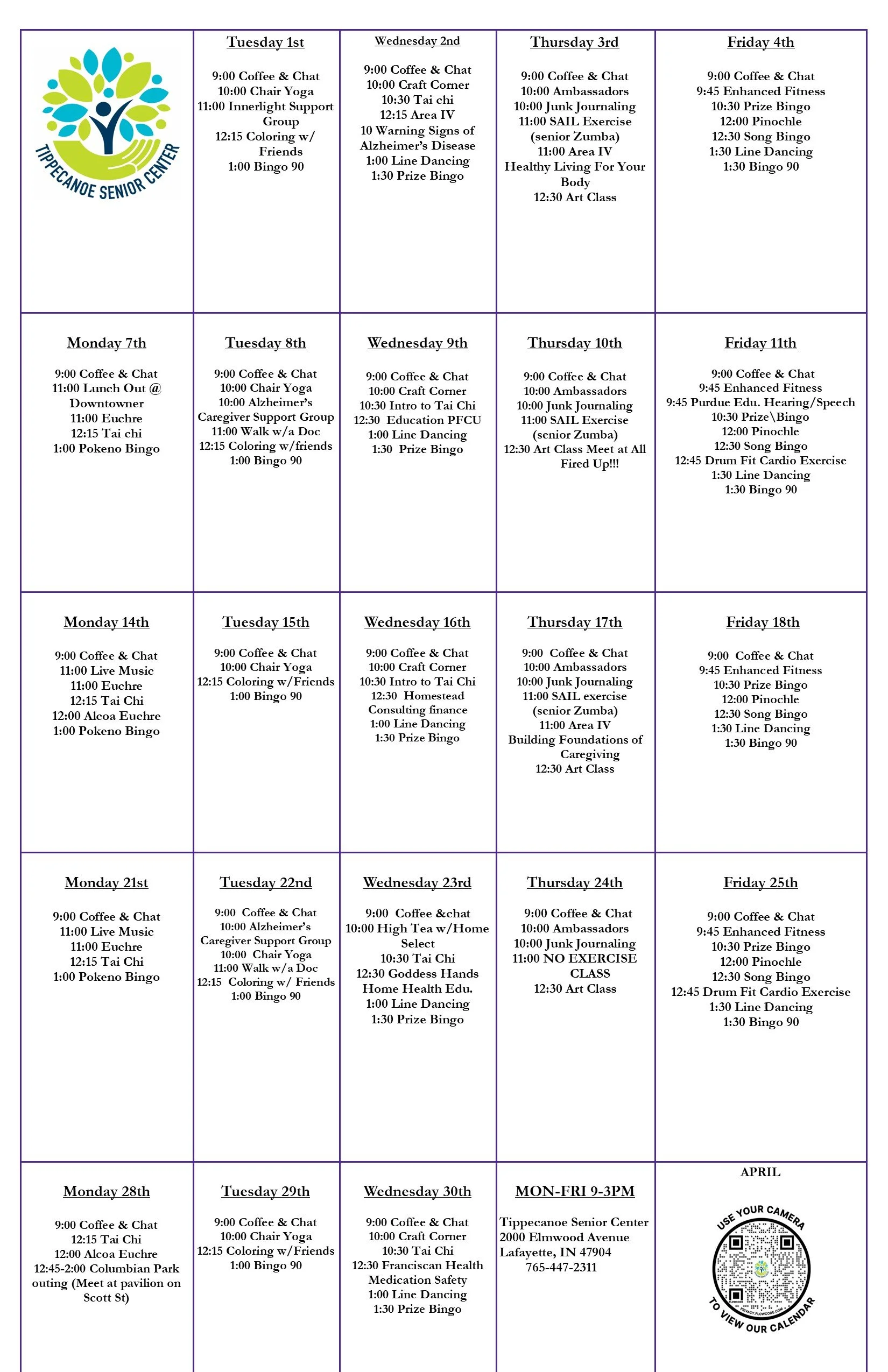 Activity Calendar — Tippecanoe Senior Services