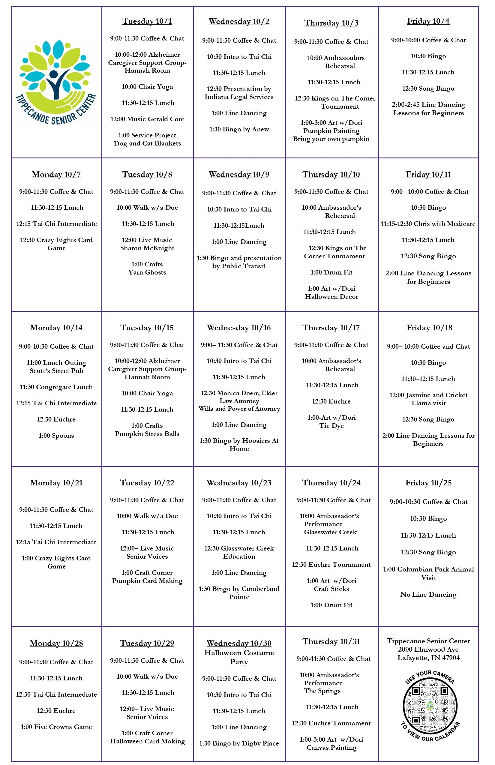 Activity Calendar — Tippecanoe Senior Services