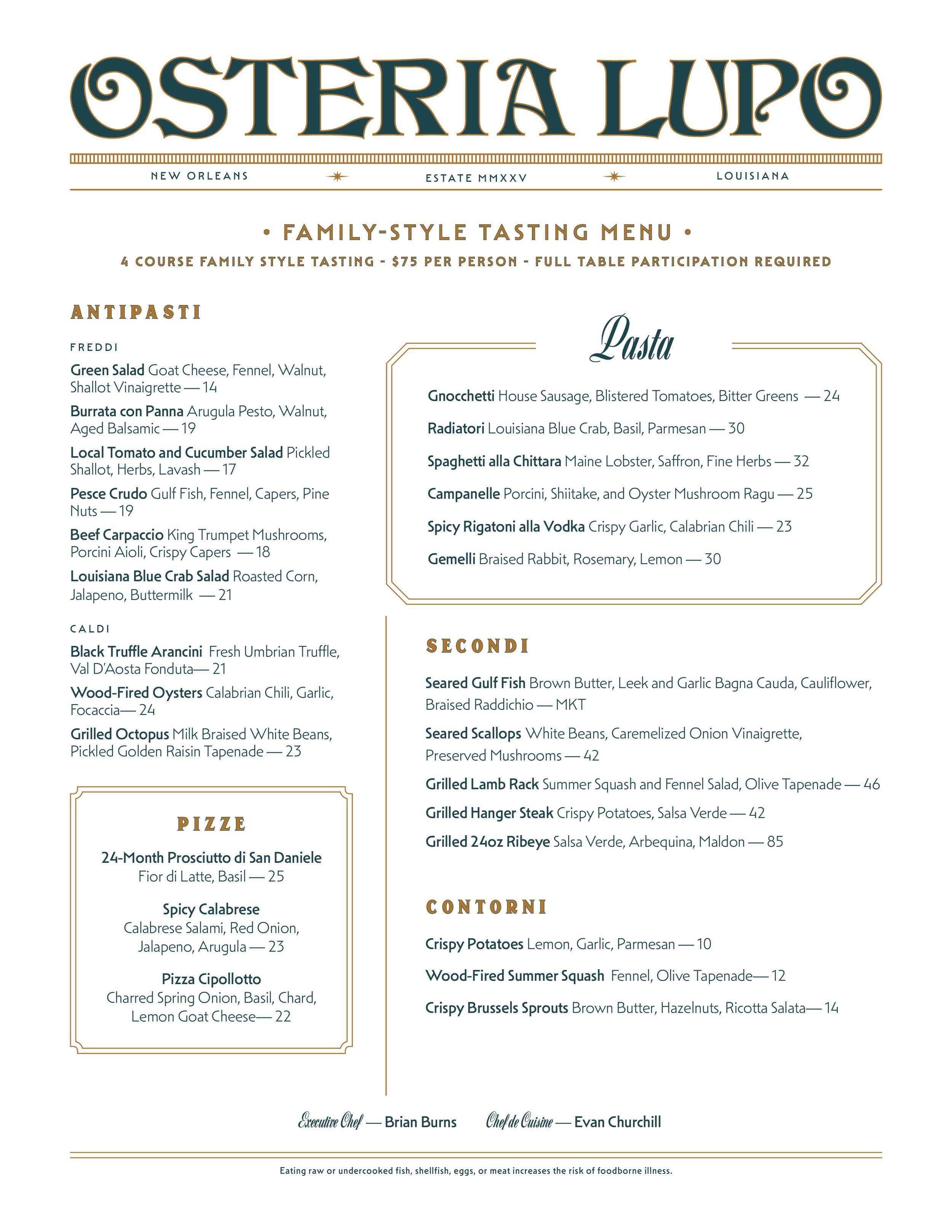 Lunch & Dinner Menu — Osteria Lupo