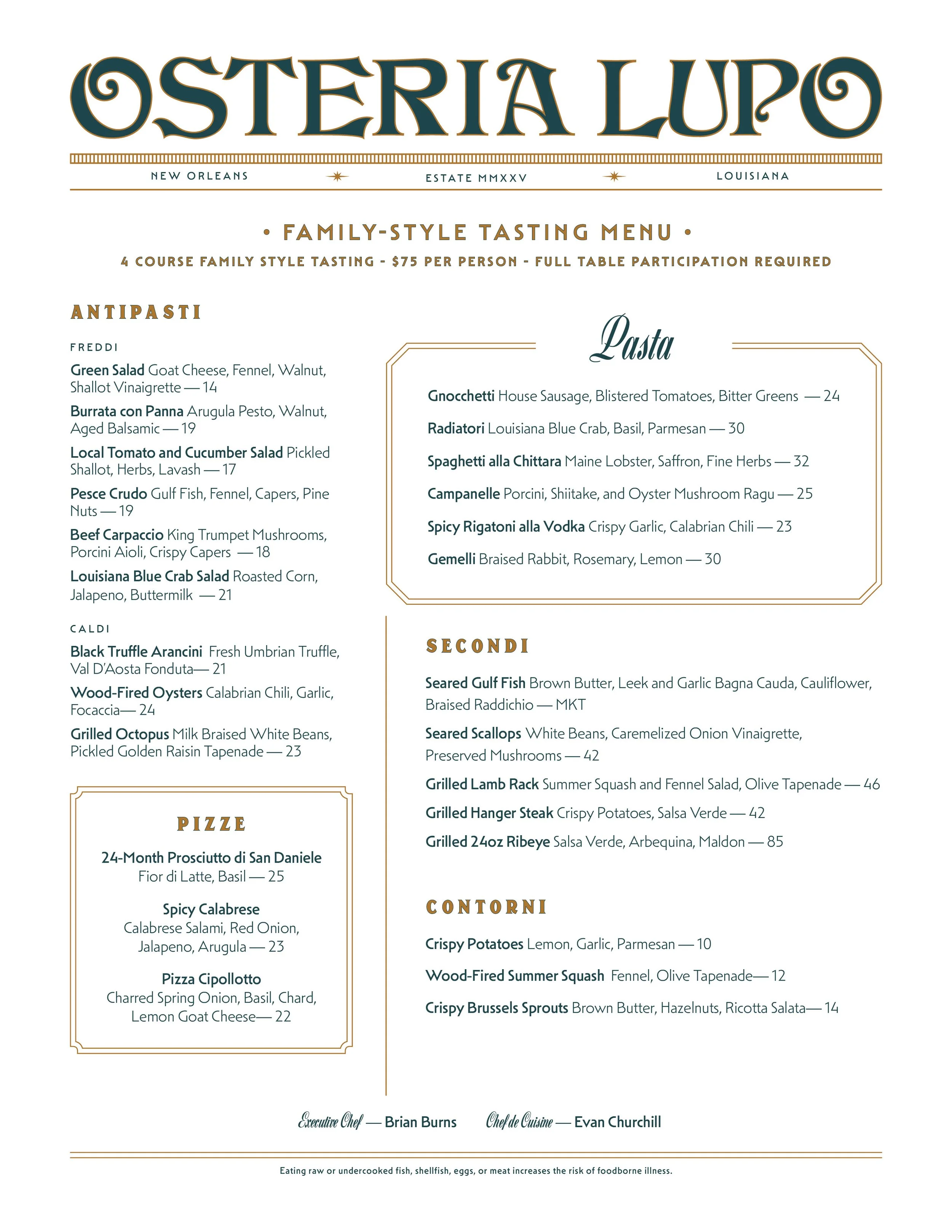 Lunch & Dinner Menu — Osteria Lupo