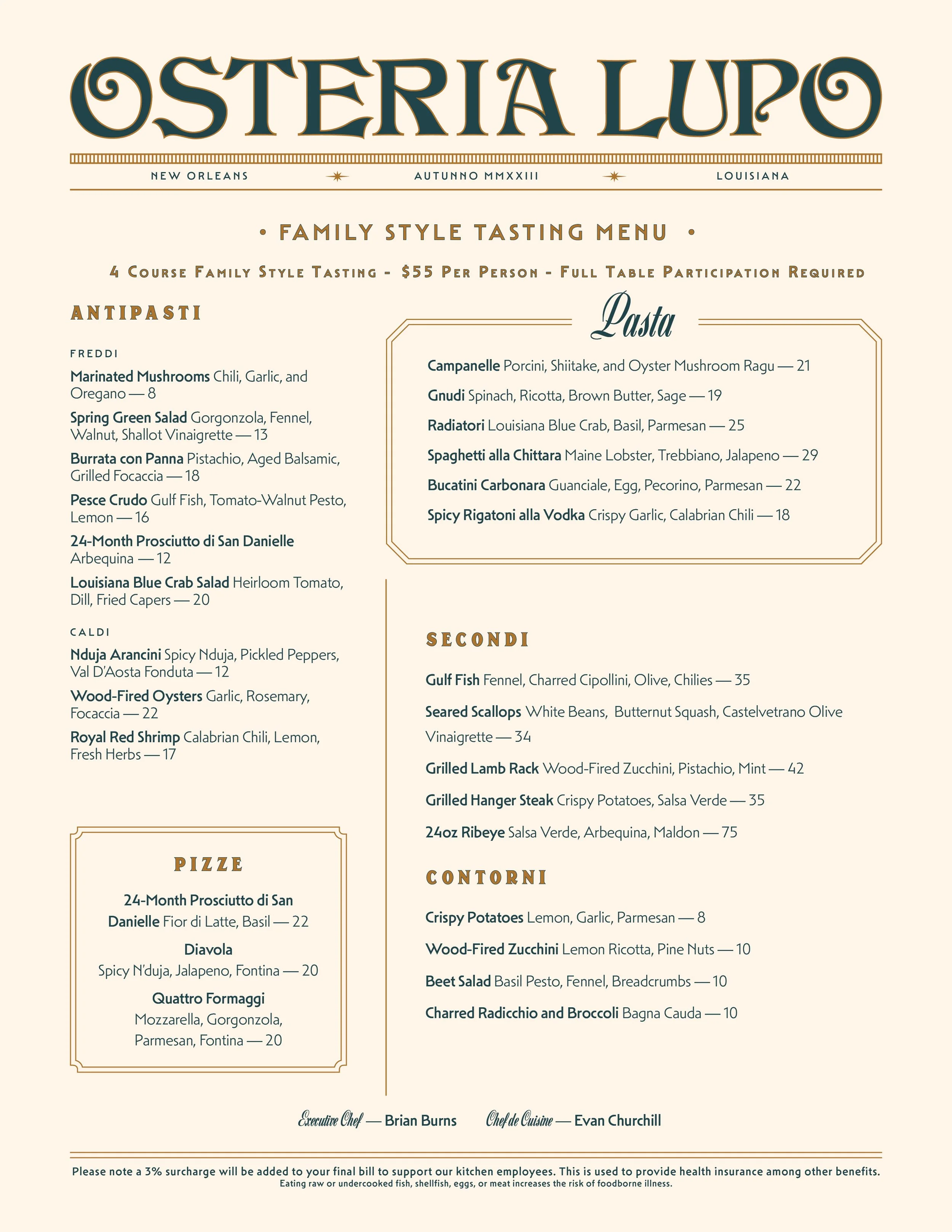 Menus — Osteria Lupo