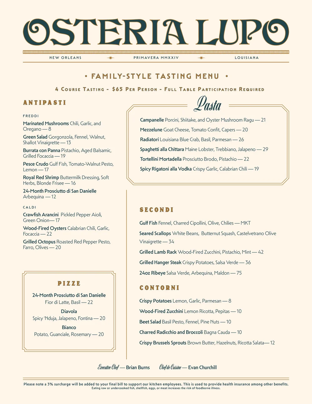 Menus — Osteria Lupo