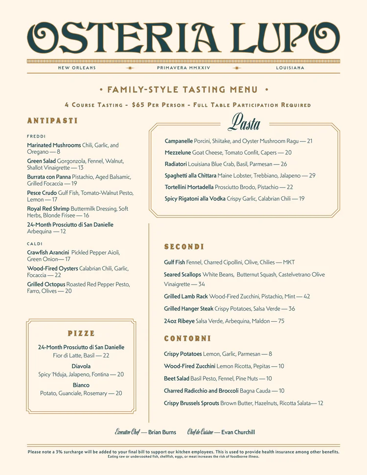 Menus — Osteria Lupo