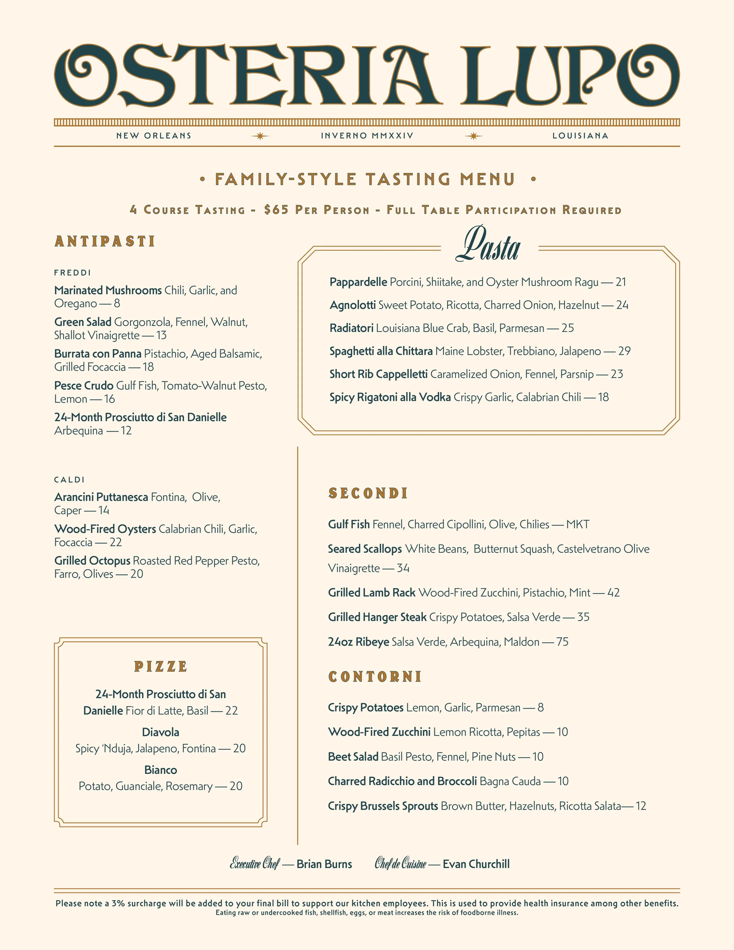 Menus — Osteria Lupo