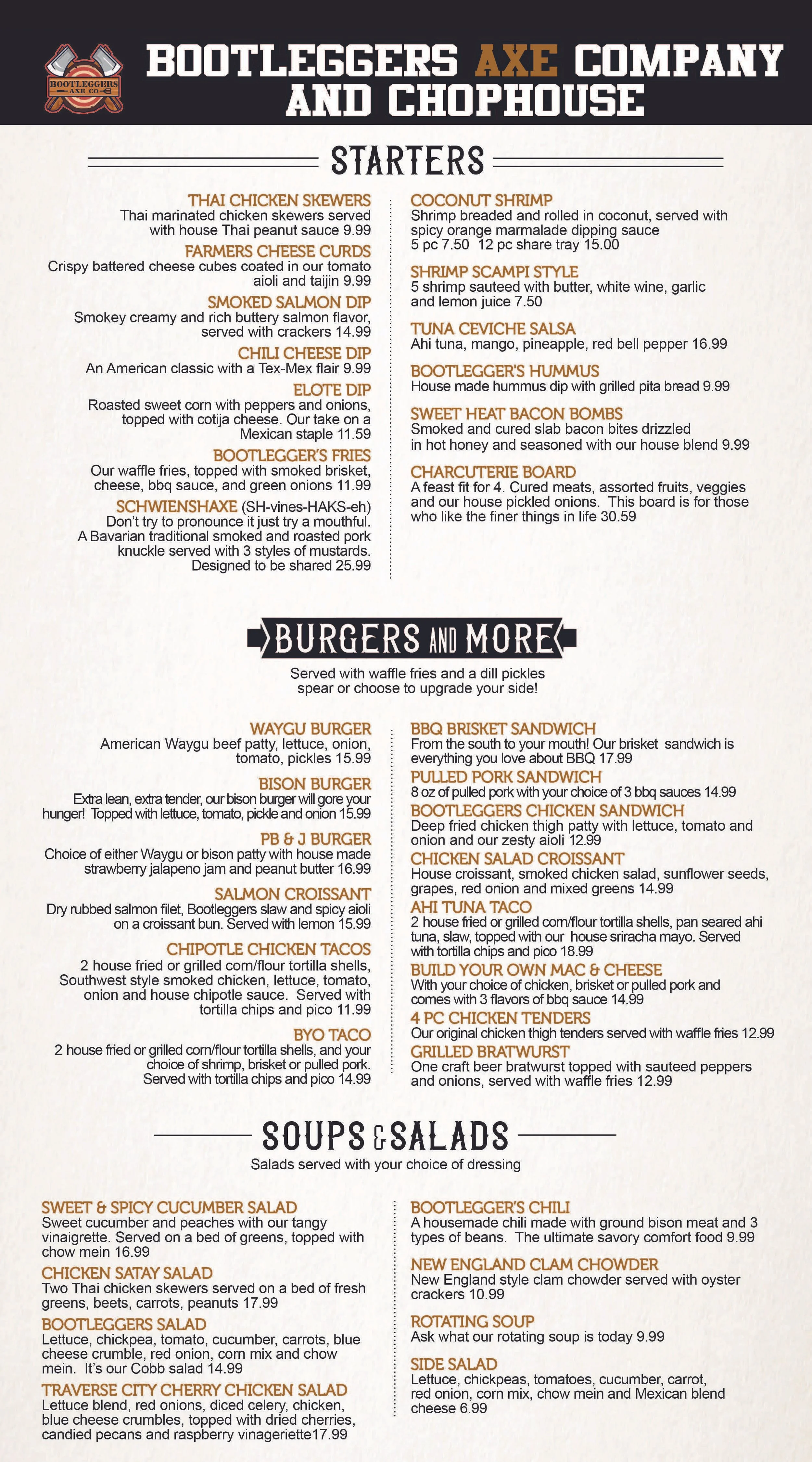 Menus — Bootleggers Axe Co.