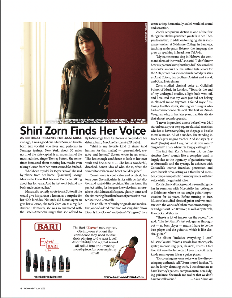 Downbeat July 2023 Shiri Zorn Finds Her Voice — Shiri Zorn