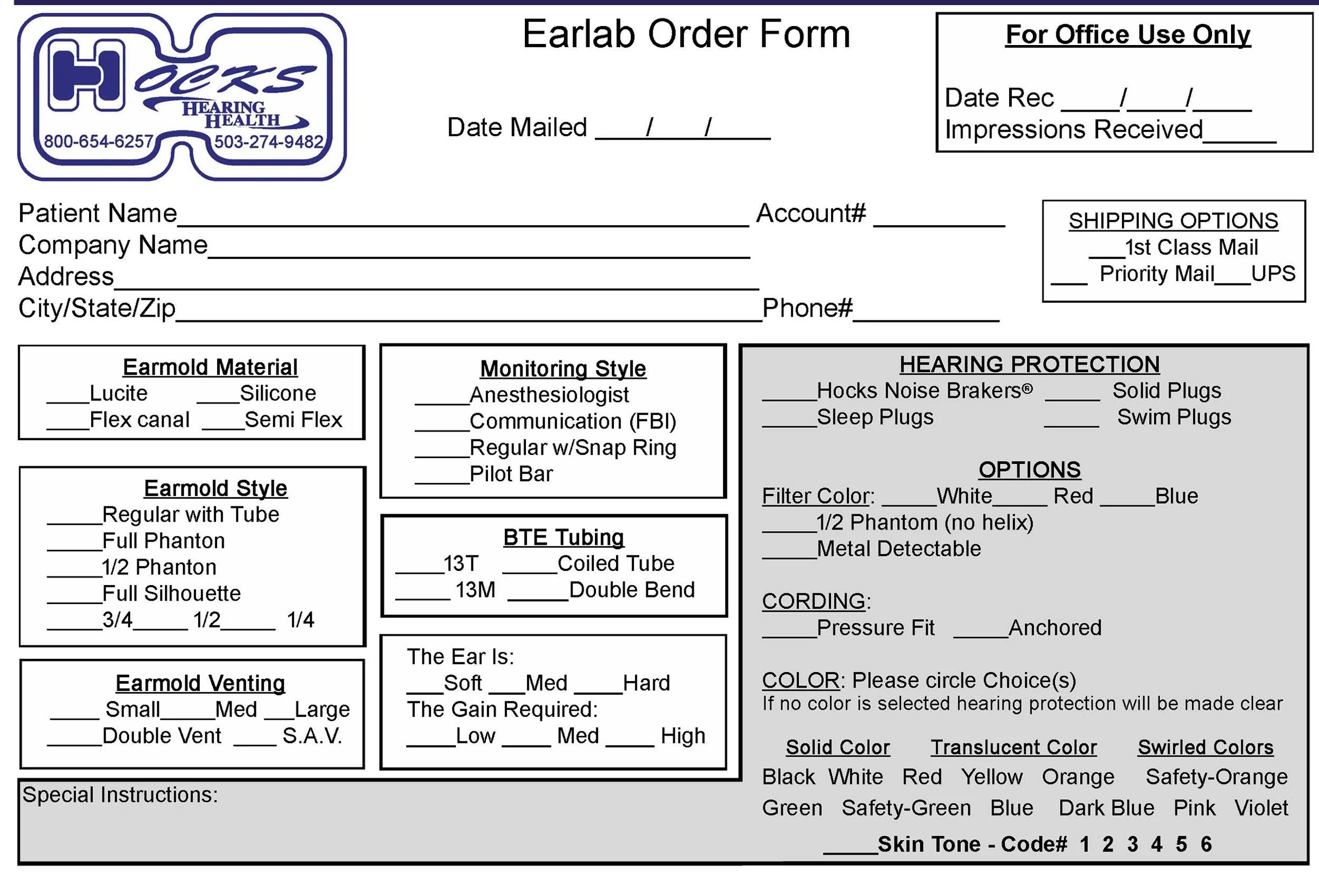 Order Form — Hocks Noise Braker®