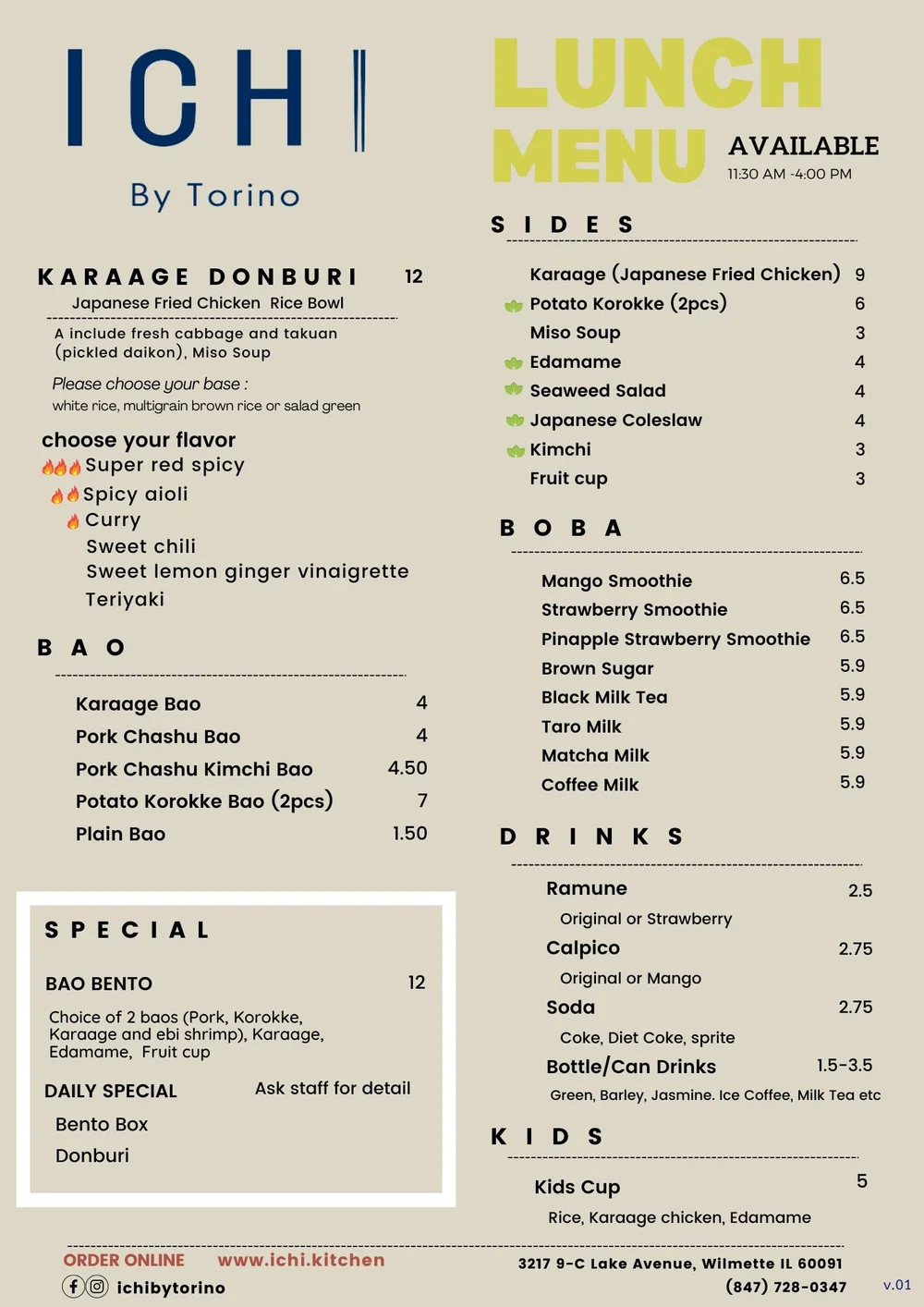 Menu — ICHI by TORINO